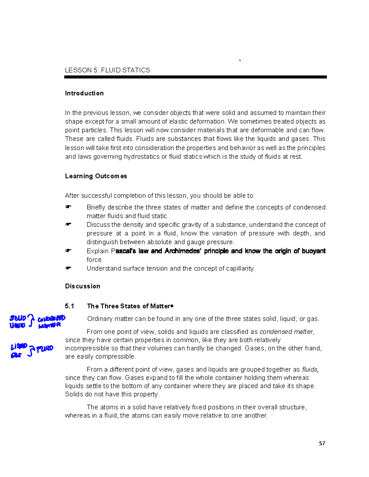 L5 Fluid Statics - Physics notes - LESSON 5: FLUID STATICS Introduction ...