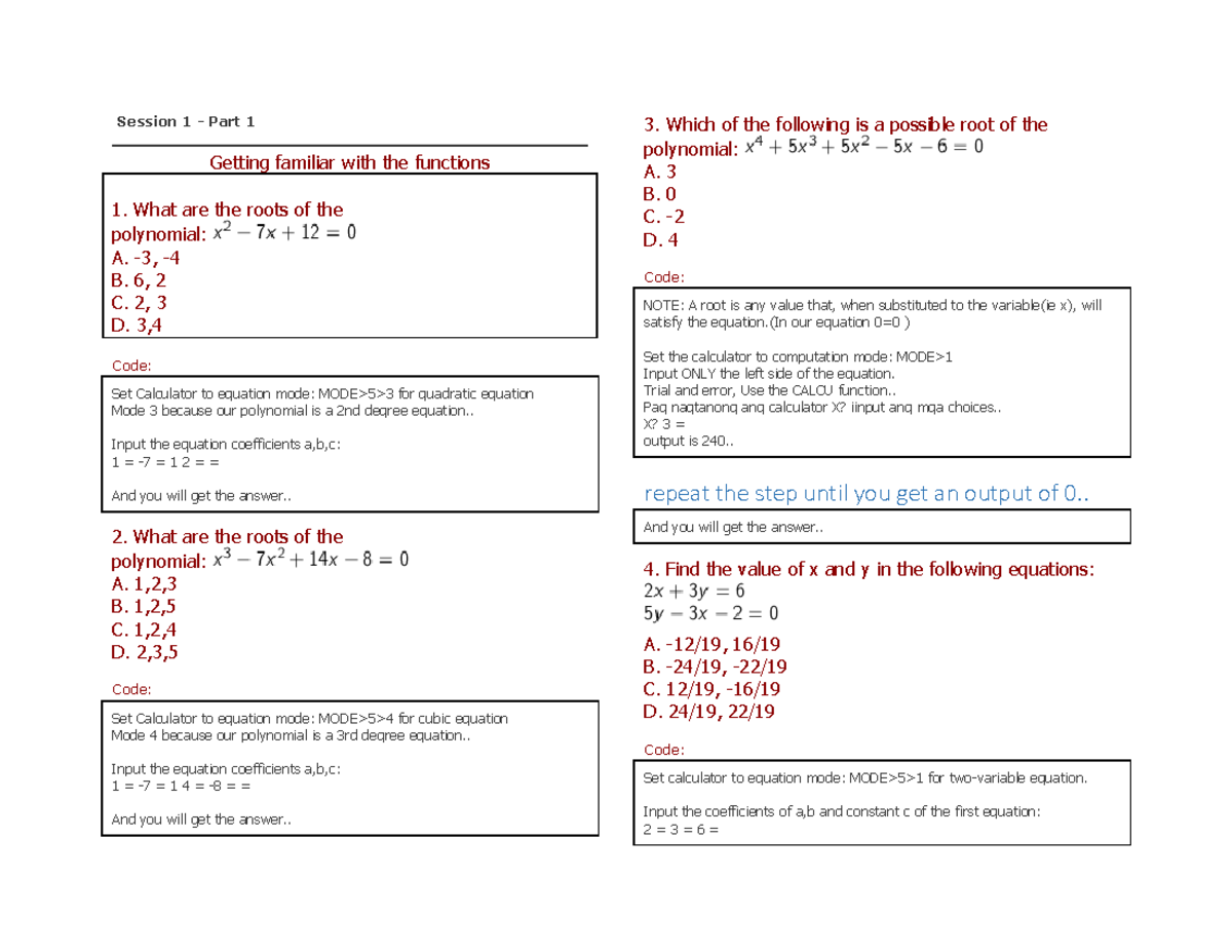 Calculator Techniques - Session 1 - Part 1 Getting familiar with the ...