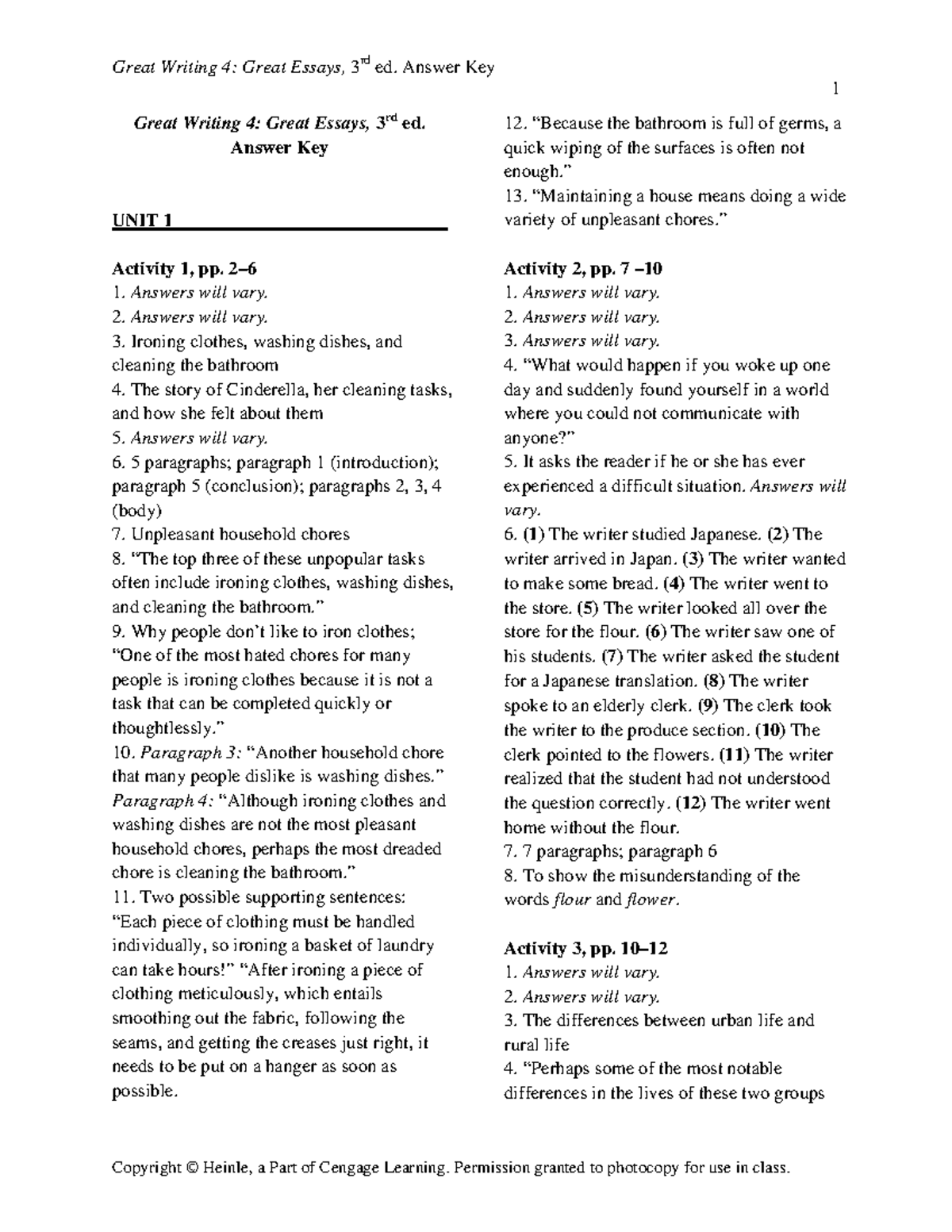 Pdfcoffee - Good - 1 Great Writing 4: Great Essays, 3rd ed. Answer Key ...