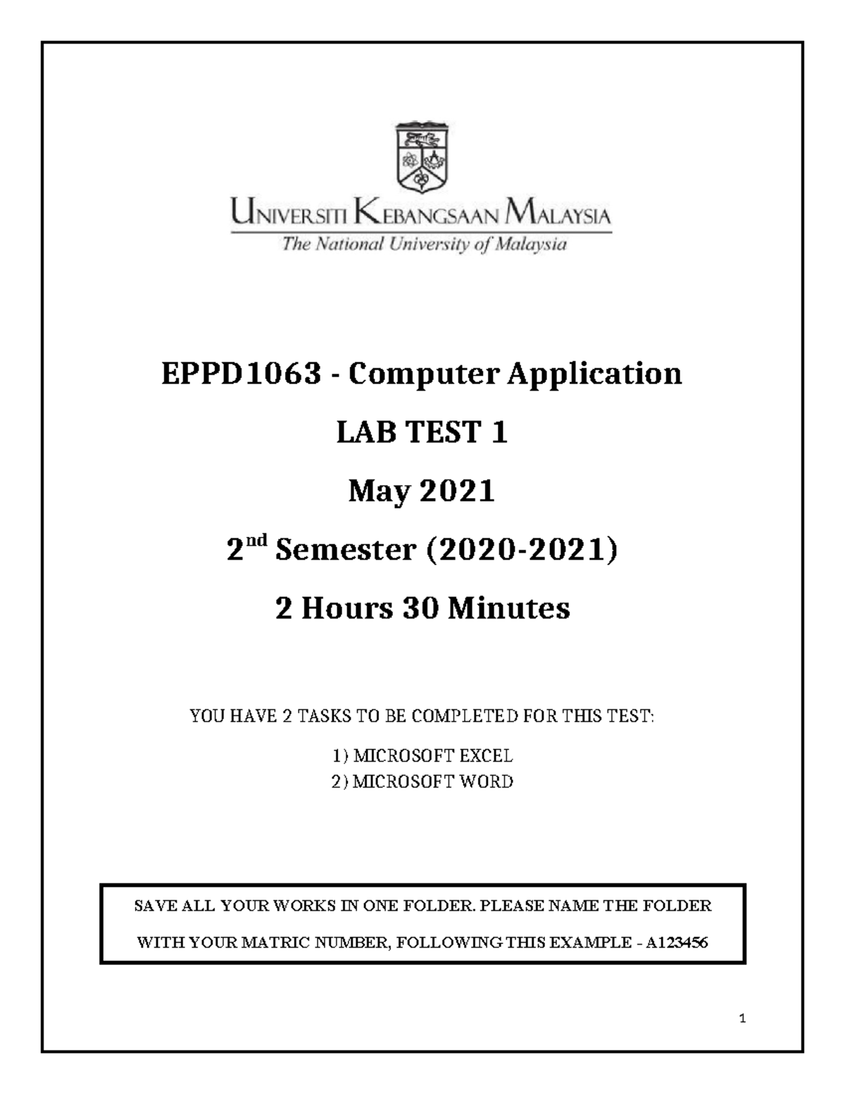 [s3] - Lab Test 1 - EPPD1063 - Computer Application LAB TEST 1 May 2021 ...
