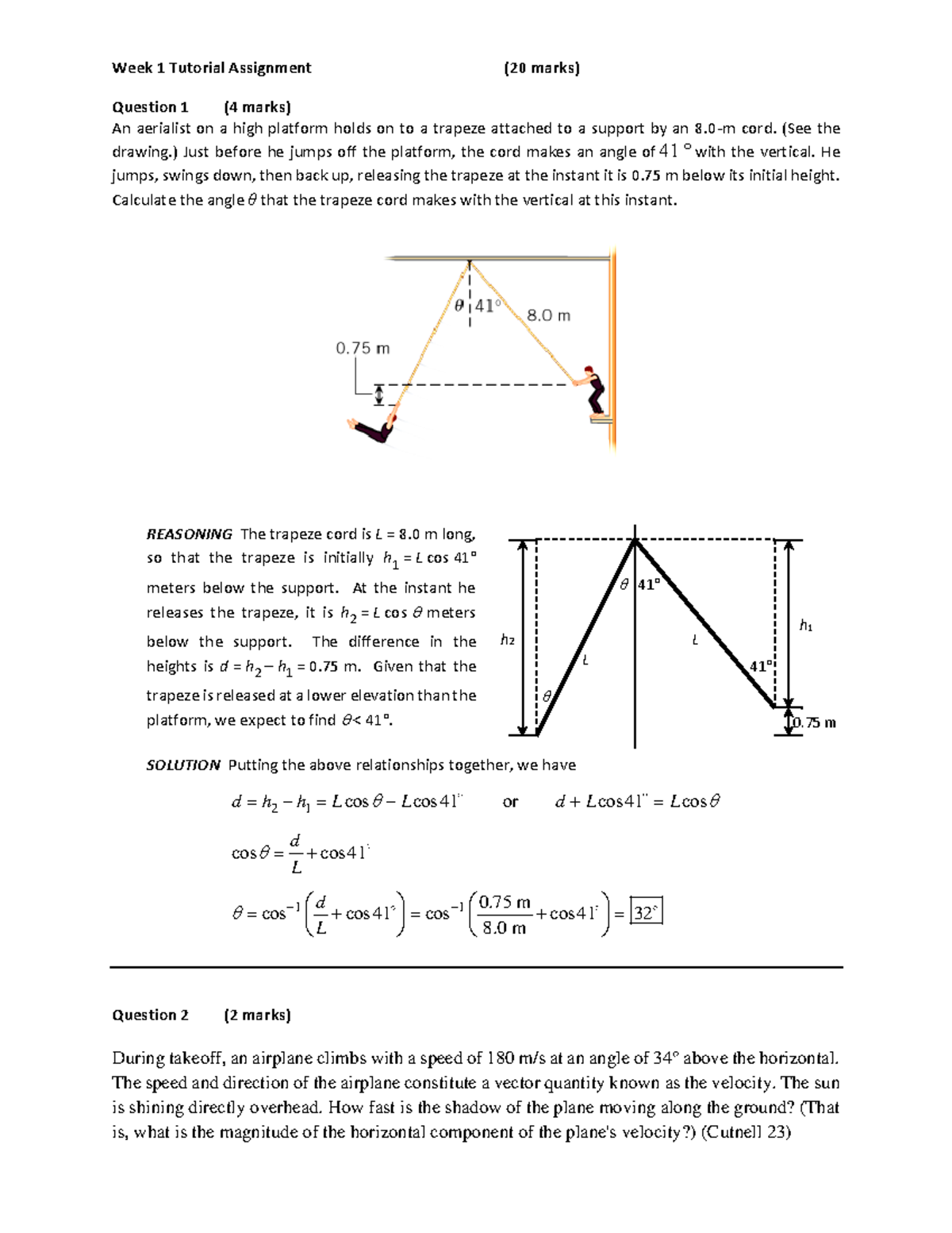 Week 1 Tutorial Assignment Solution 2024 - 0 m 41° L 41° L h 1 h 2 Week 1 Tutorial Assignment (2 ...