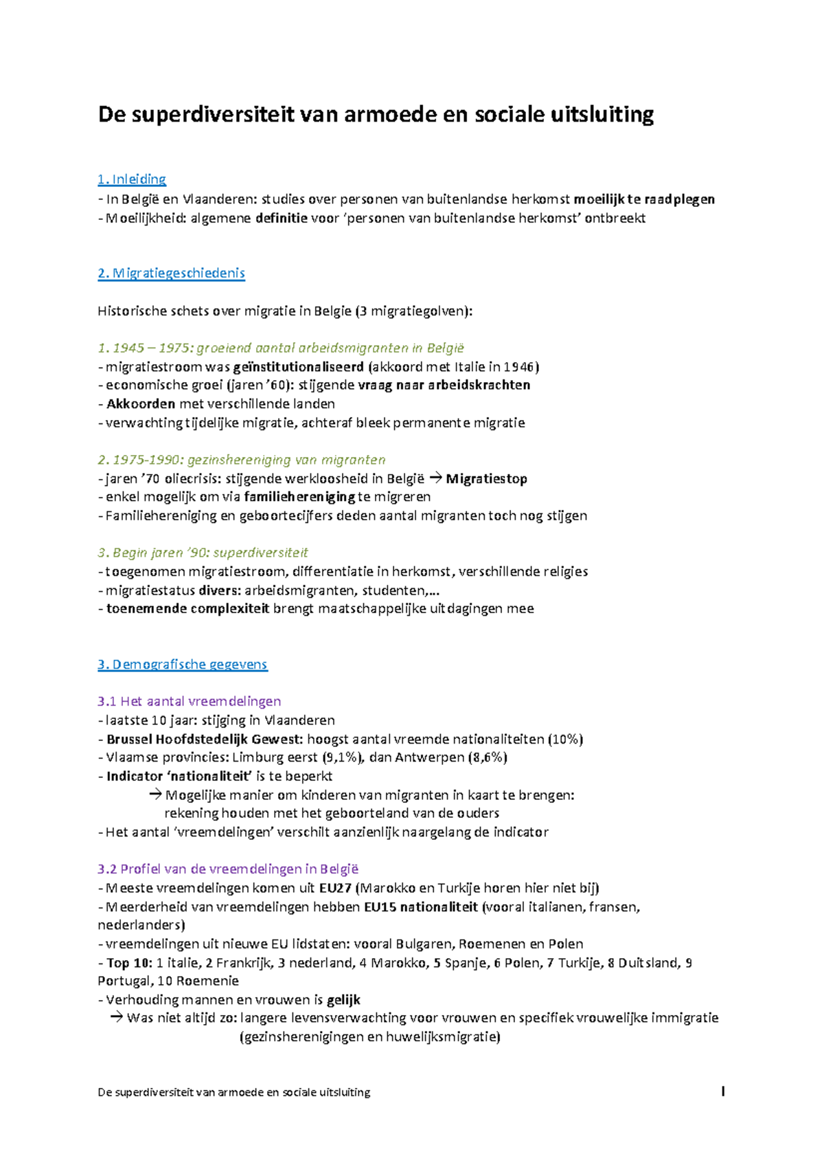 Samenvatting Diversiteit en armoede in de stad I: Superdiversiteit van armoede en sociale - StuDocu