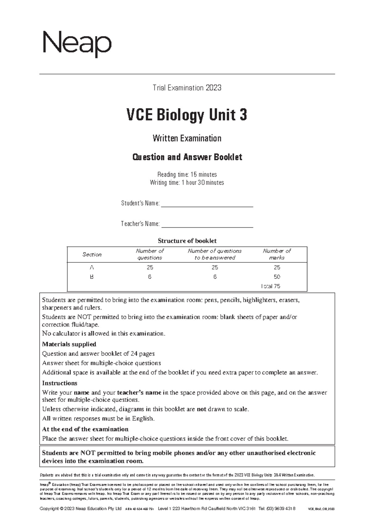 2023 neap unit 3 - bio unit 3 exam - Neap Students are advised that ...