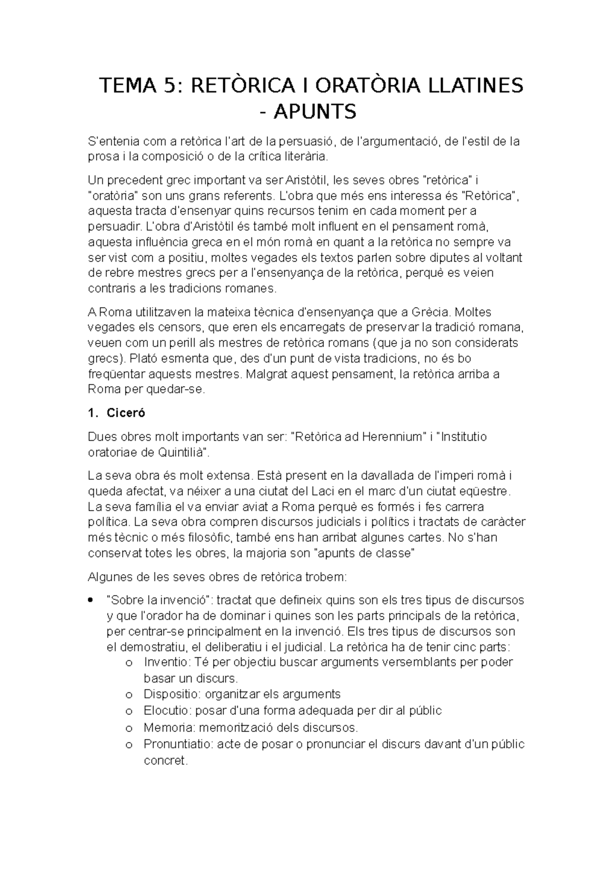 TEMA 5 - Apunts II - Ciències de l'Antiguitat - TEMA 5: RETÒRICA I ORATÒRIA LLATINES - APUNTS ...