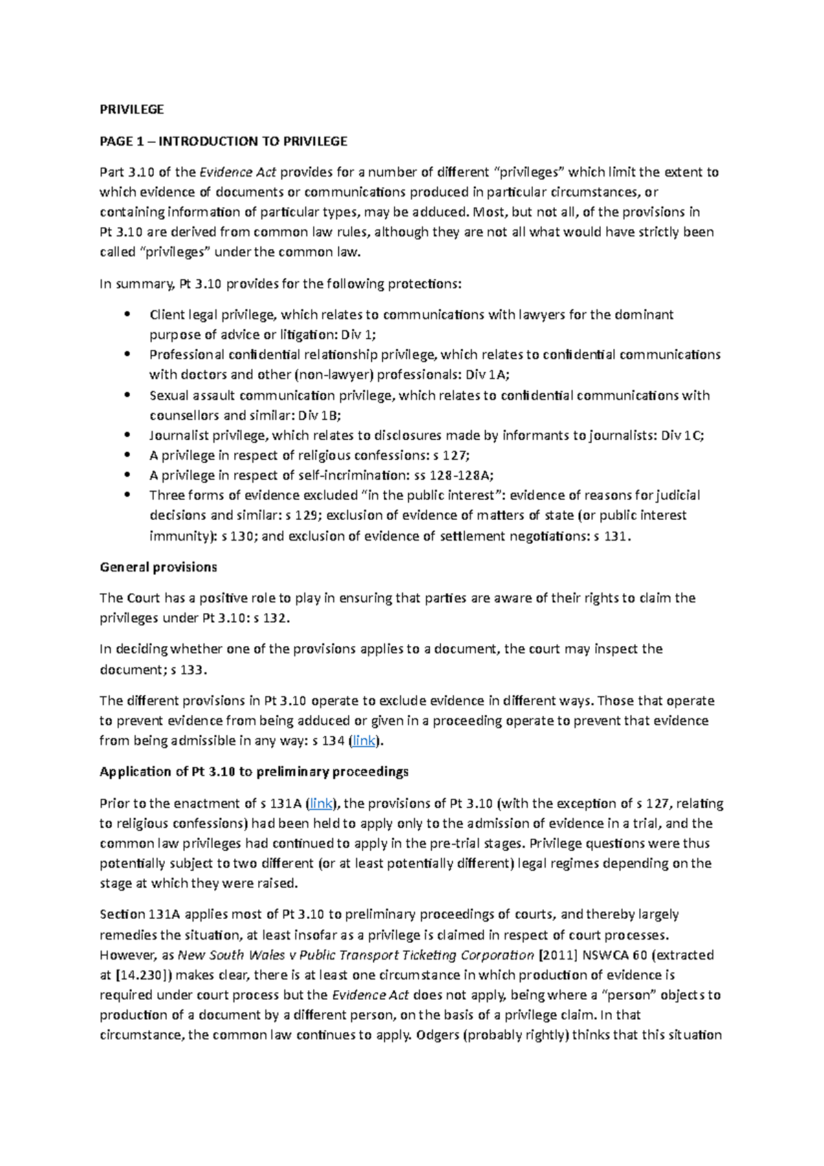 13 Privilege - lec notes originial - PRIVILEGE PAGE 1 – INTRODUCTION TO ...