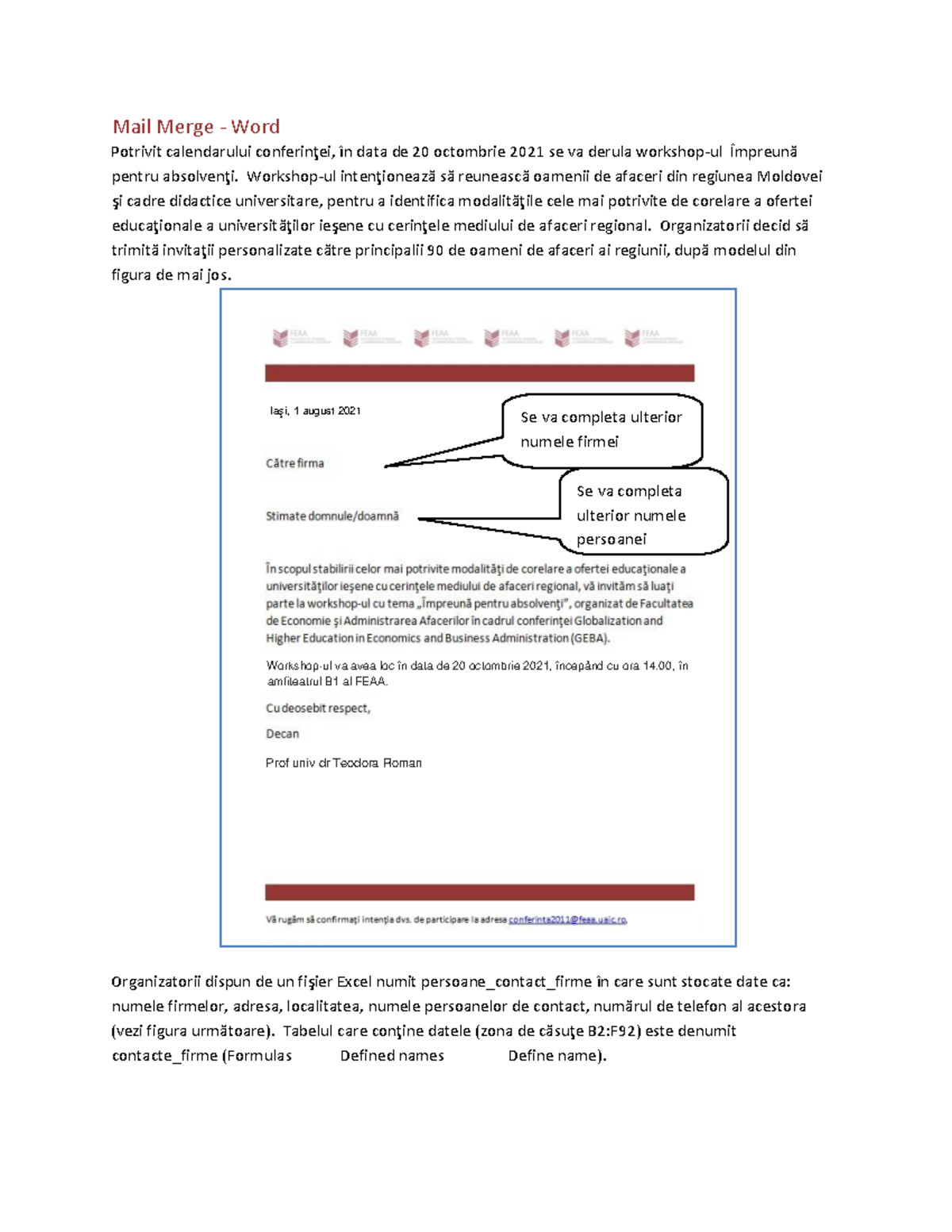Mail Merge - SIB - Mail Merge - Word Potrivit calendarului conferinţei ...