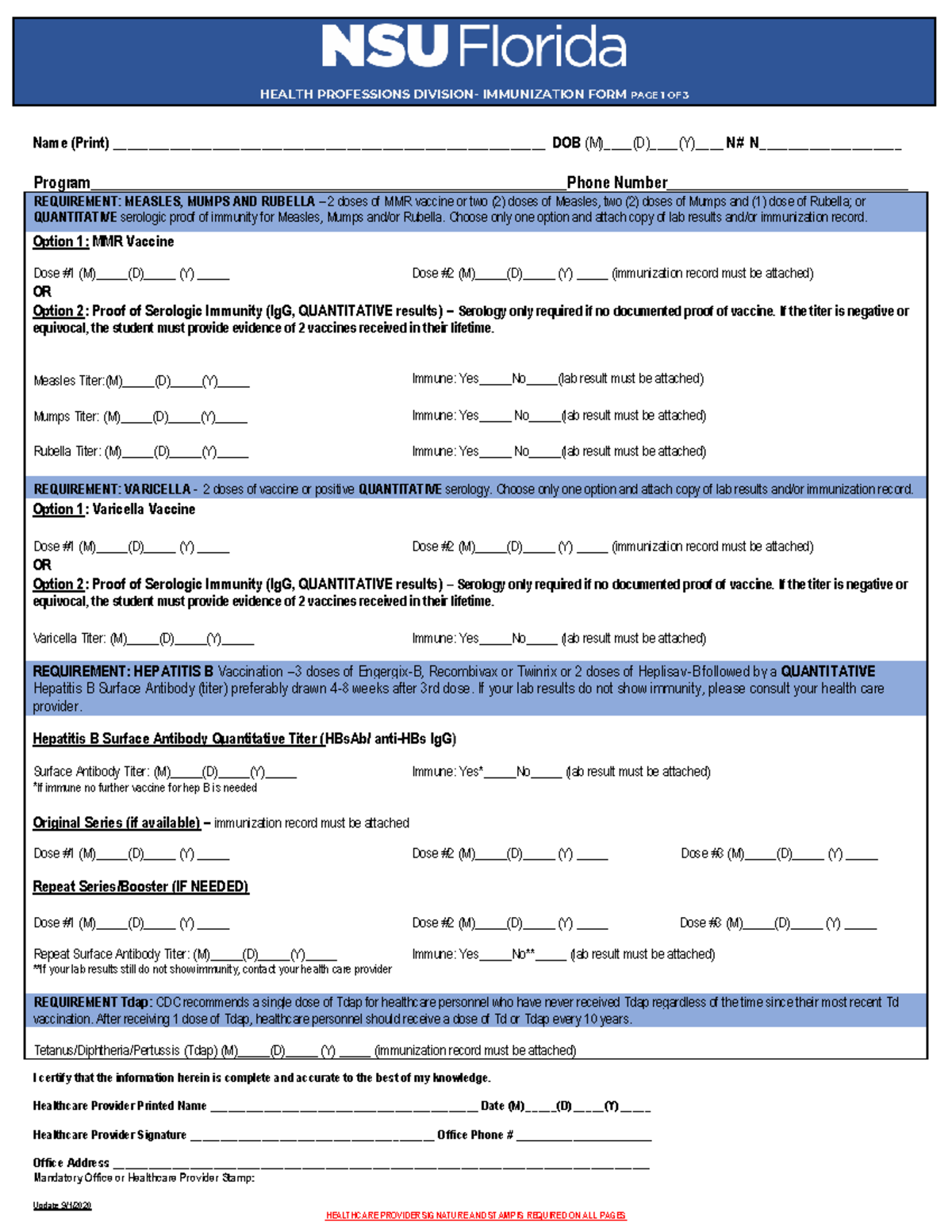 HPD Immunization Form (Updated 09-2022) - Name (Print) - Studocu