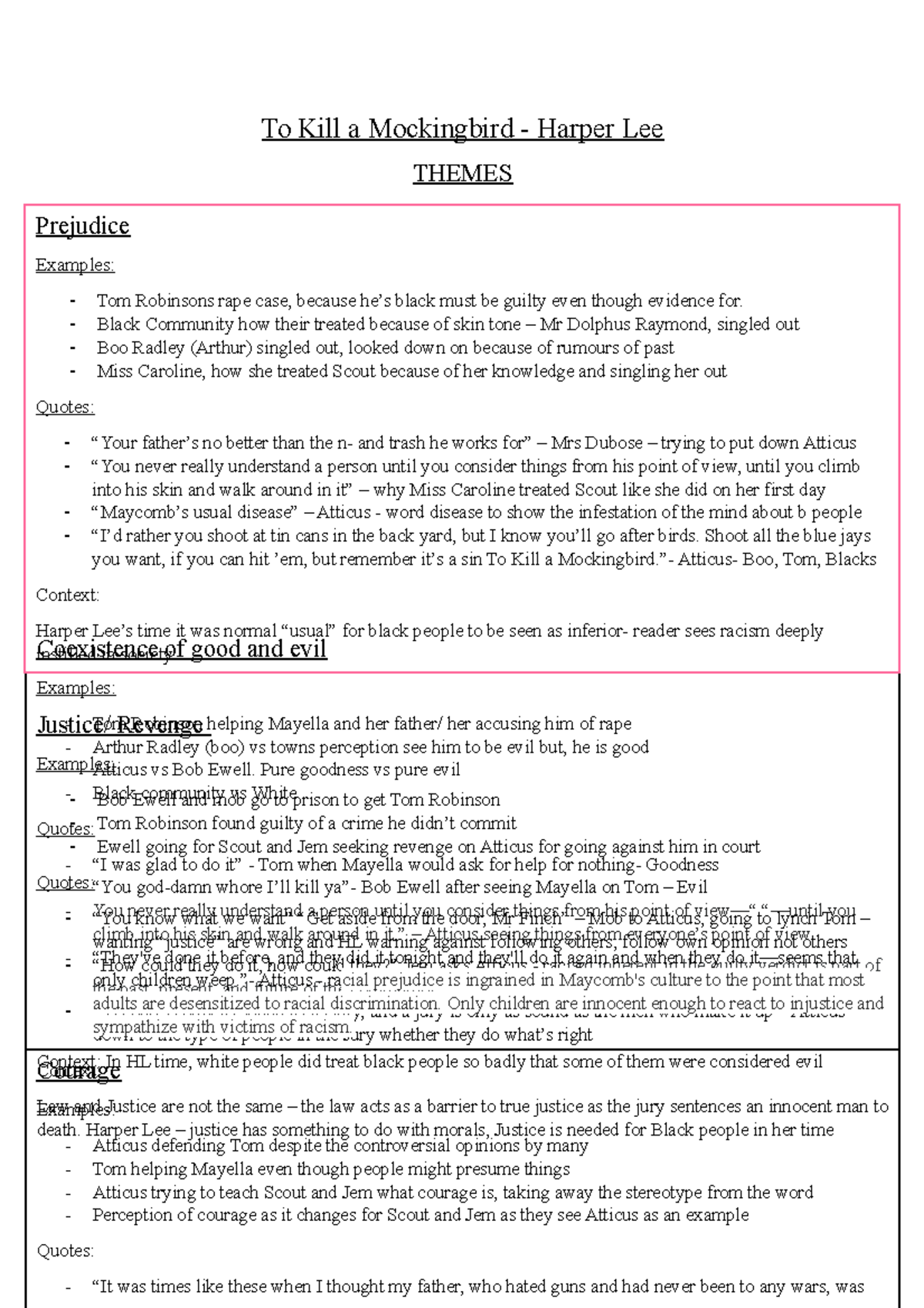 To kill a mockinbird Themes, Quotes, Notes - To Kill a Mockingbird ...