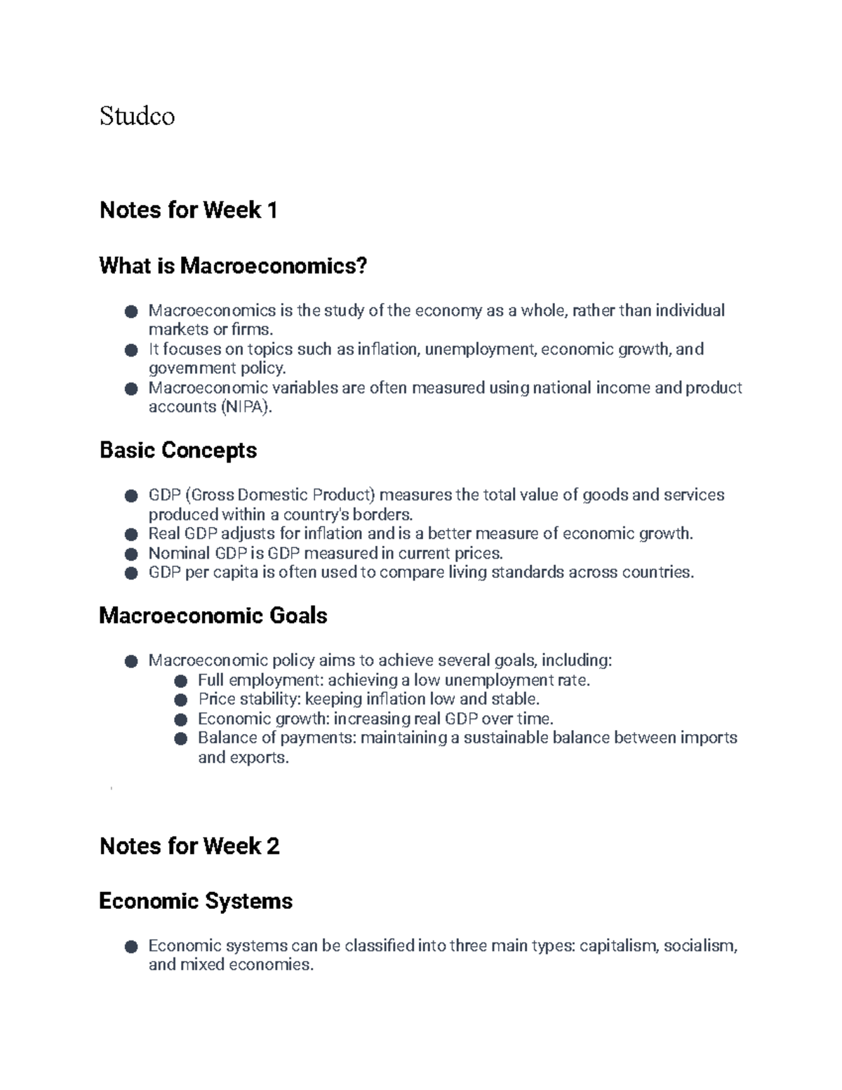 Intro to Macro-Economics Weeks 1-4 Notes/ Summary/ Keywords - Studco ...