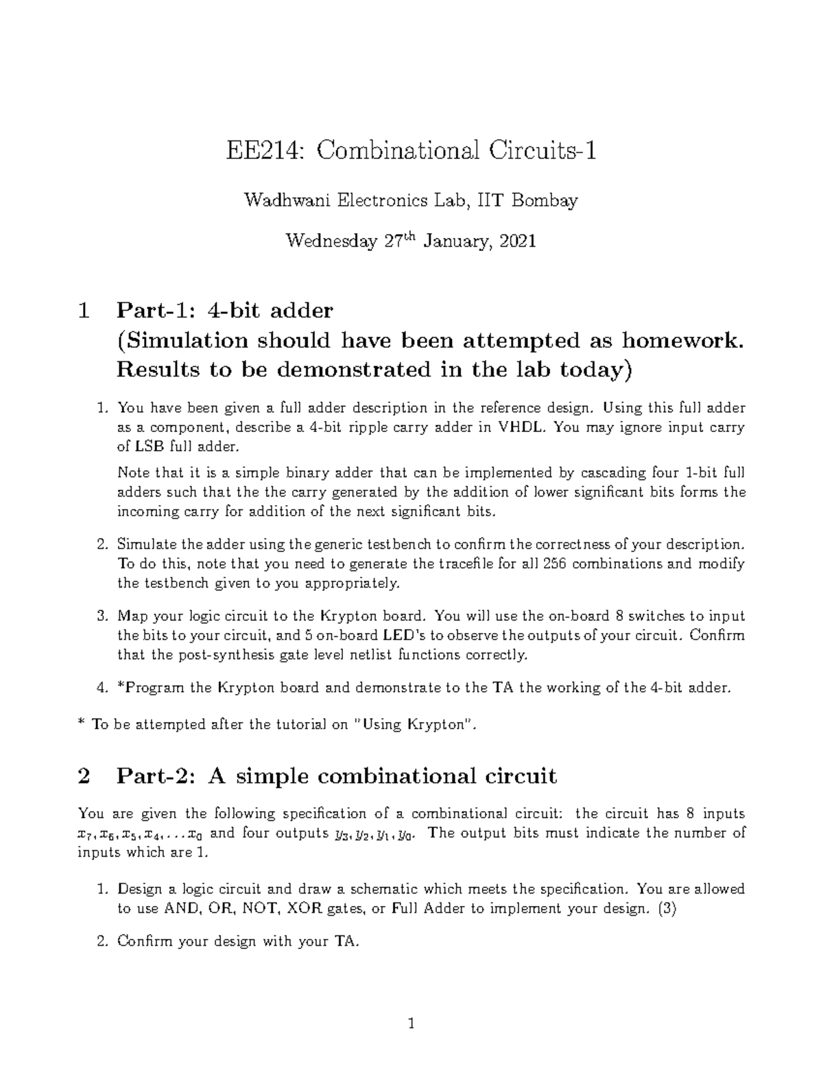 EE214 Experiment 0 PART 1 - EE214: Combinational Circuits- Wadhwani Electronics Lab, IIT Bombay ...