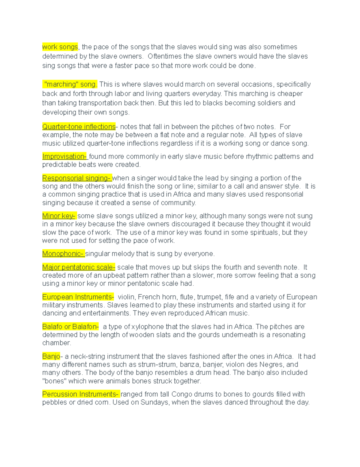 American Pop Culture Terms for Exam - work songs, the pace of the songs ...