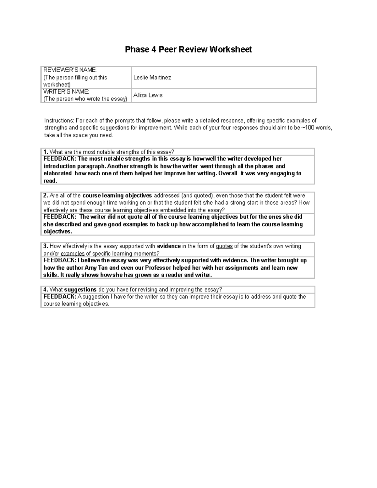 Phase 4 Peer Review Worksheet - Phase 4 Peer Review Worksheet REVIEWER ... Phase 4 Peer Review Worksheet - Phase 4 Peer Review Worksheet REVIEWER ...
