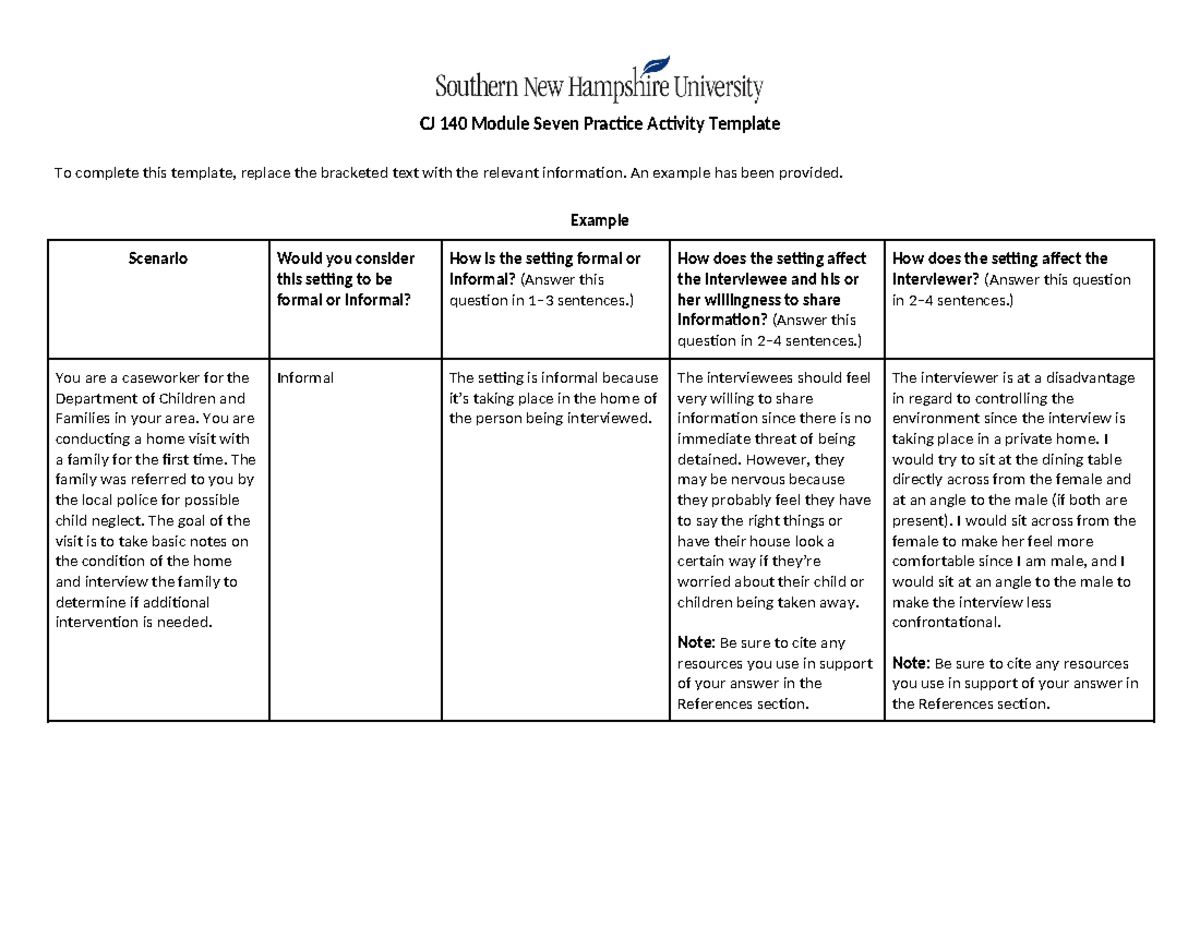 CJ 140 Module Seven Practice Activity Template - An example has been ...