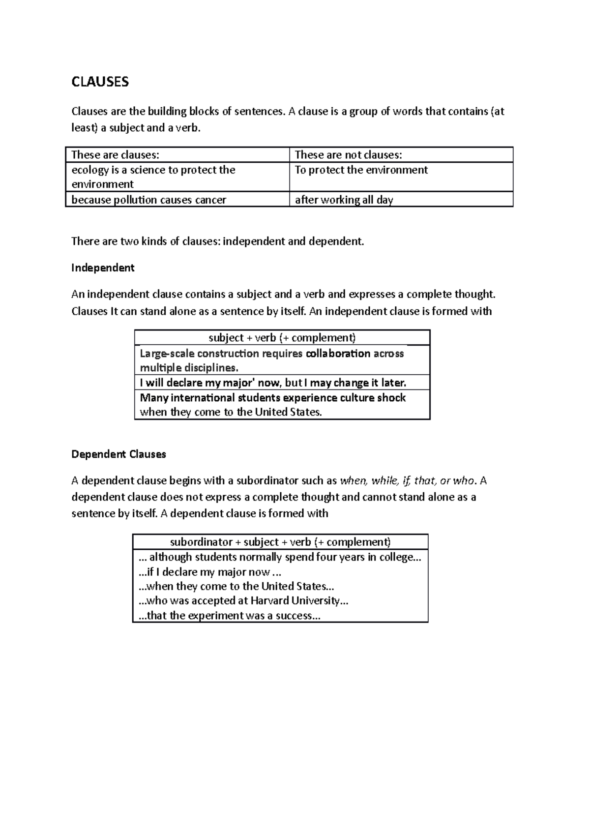 Clauses of english practise - CLAUSES Clauses are the building blocks ...