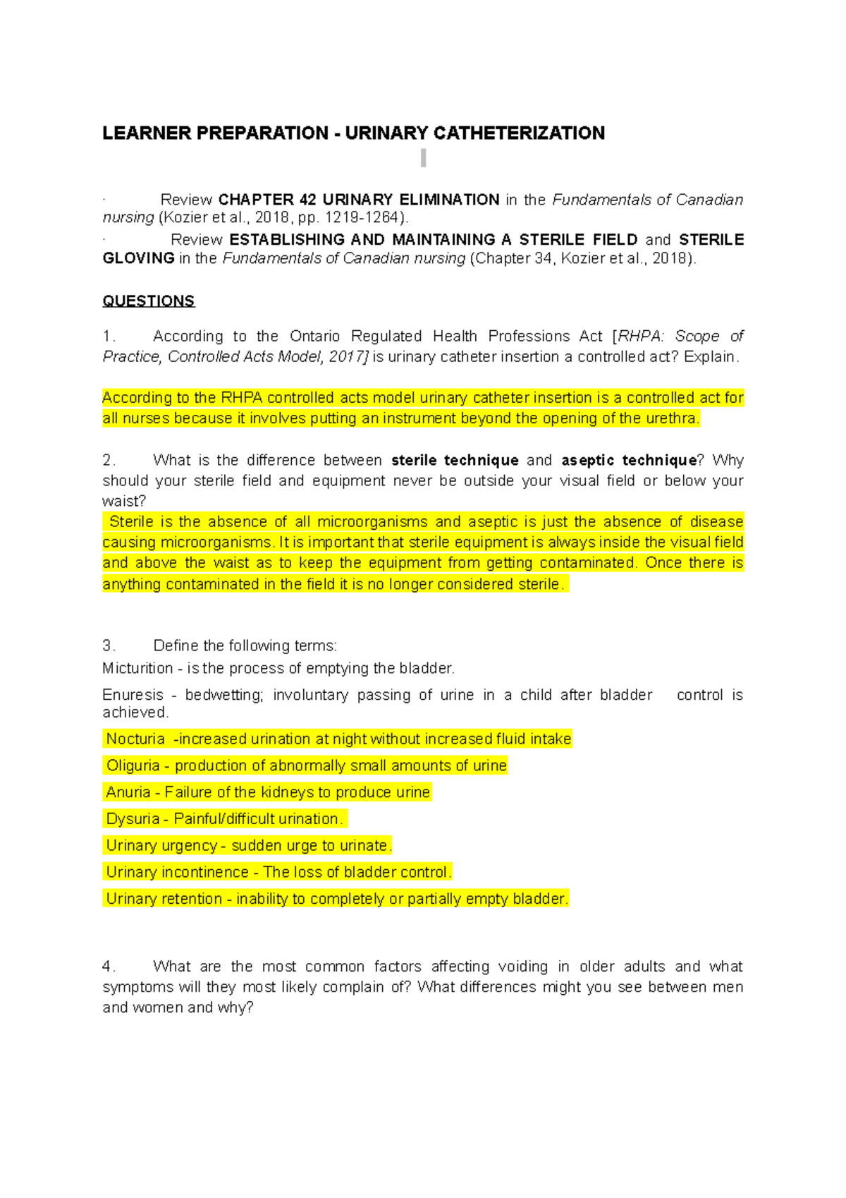 Urinary catheter week 1 - LEARNER PREPARATION - URINARY CATHETERIZATION ...