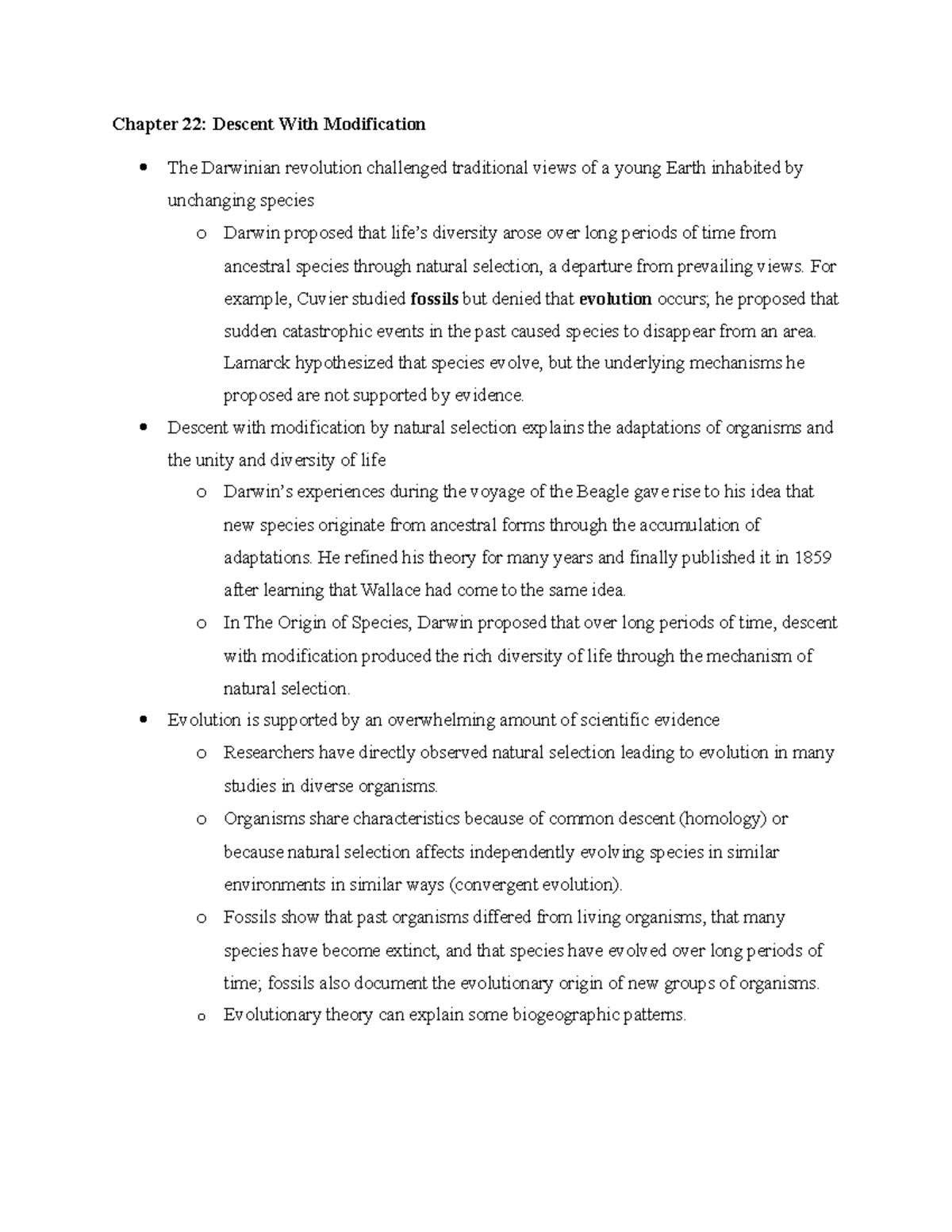 Biology Chapter 22 - Chapter 22: Descent With Modification The ...