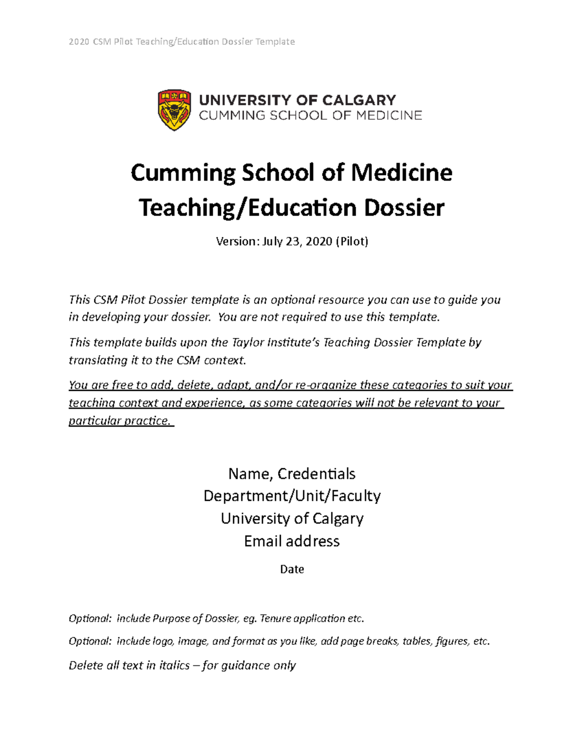 20 TAY CSM Teaching Dossier Template - 2020 CSM Pilot Teaching ...
