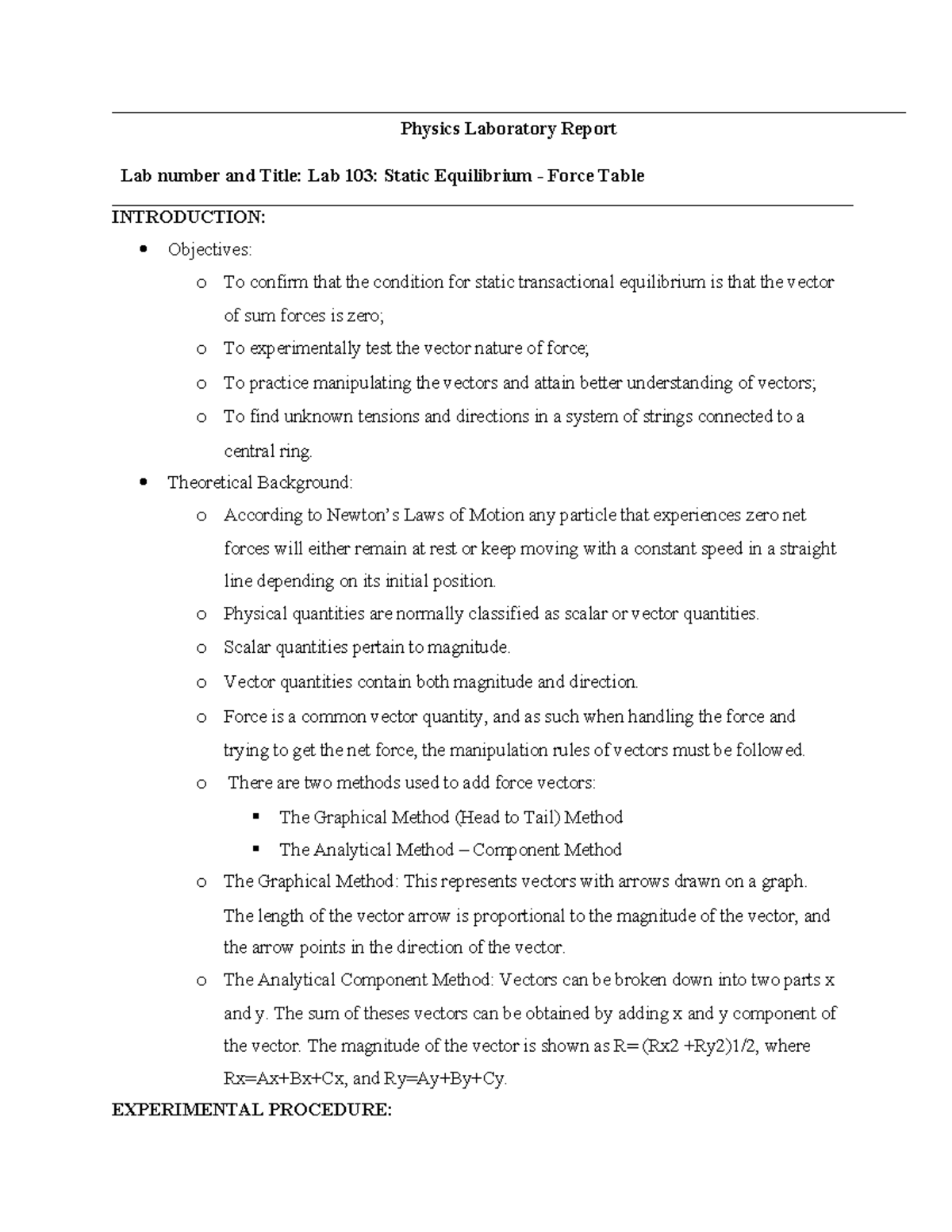 Labreport 01 copy 2 - Lap report - Physics Laboratory Report Lab number ...