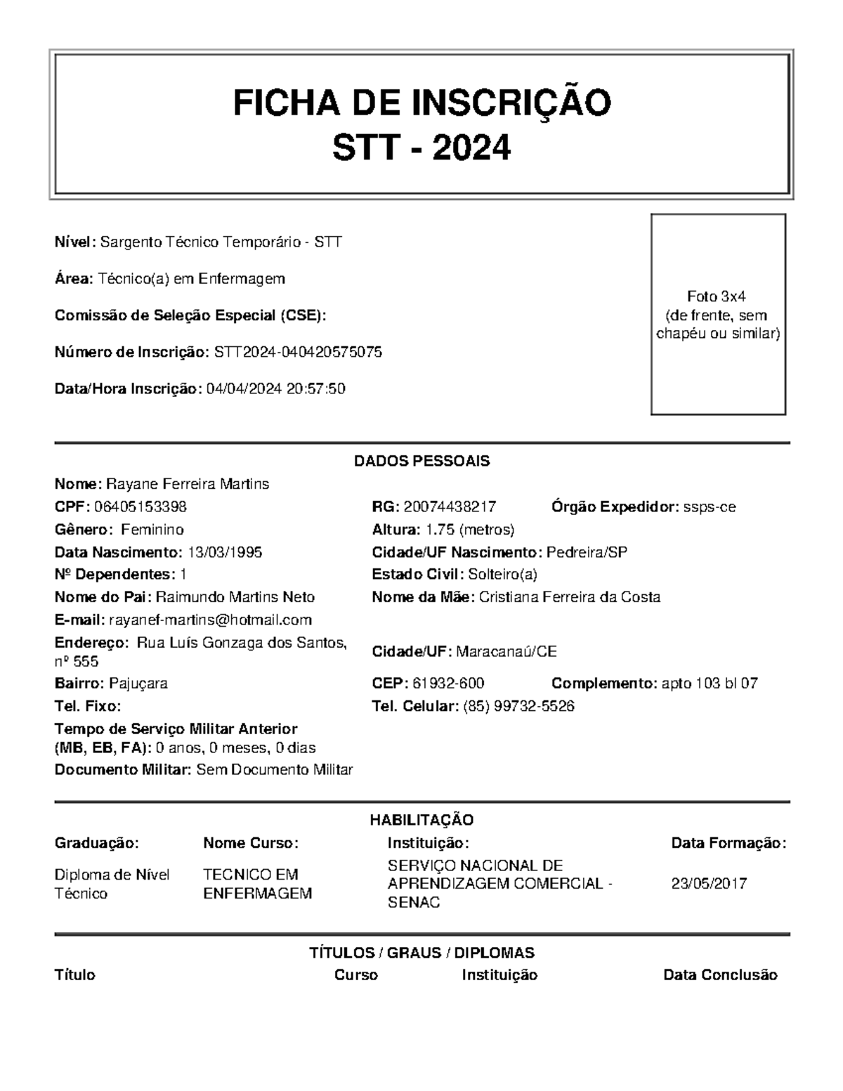 Ficha de Inscricao EB 2024 - FICHA DE INSCRIÇÃO STT - 2024 Nível ...