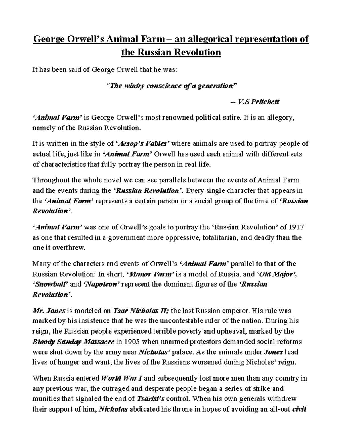 George Orwells Animal Farm an allegorica - George Orwell’s Animal Farm ...