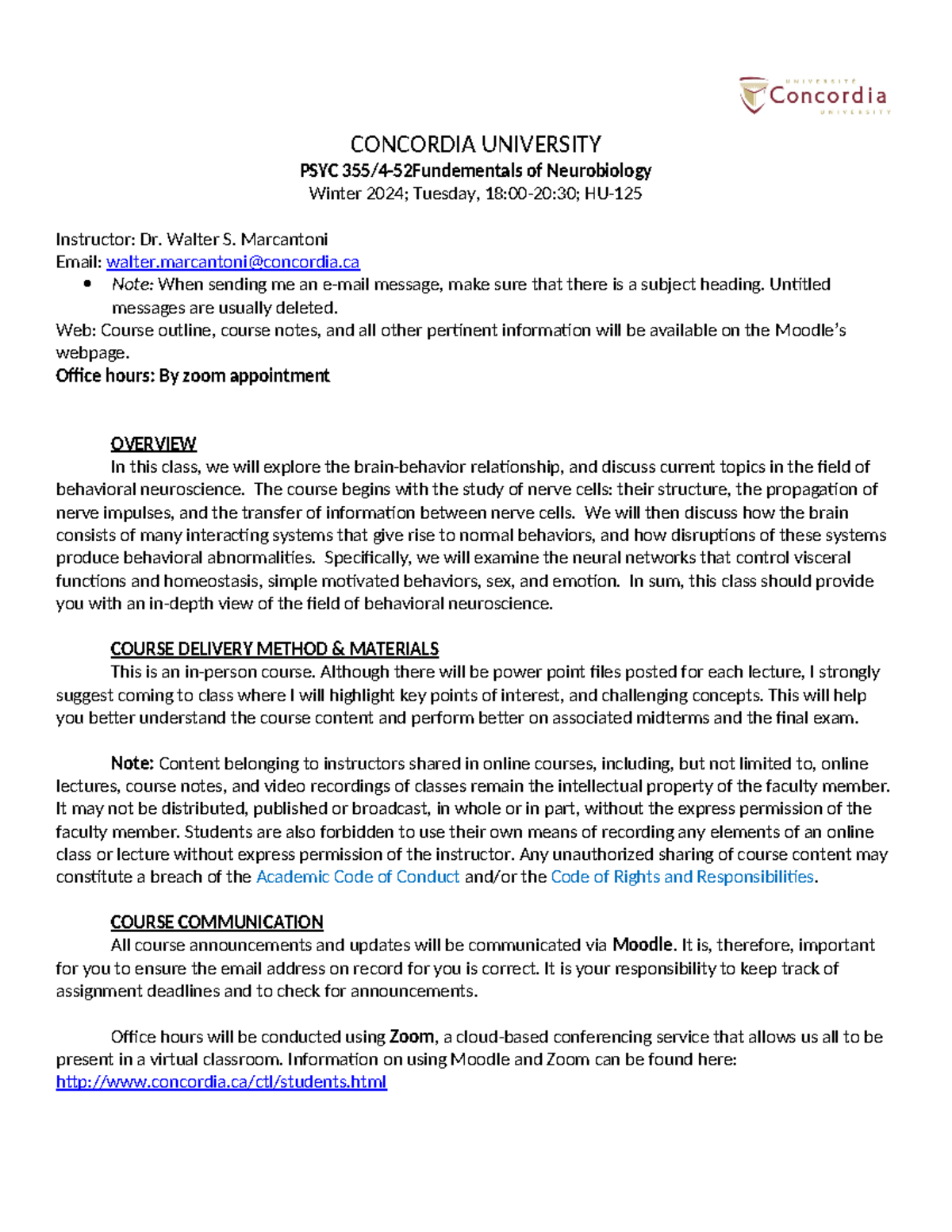 PSYC355 Syllabus Winter 2024 - CONCORDIA UNIVERSITY PSYC 355/4 ...