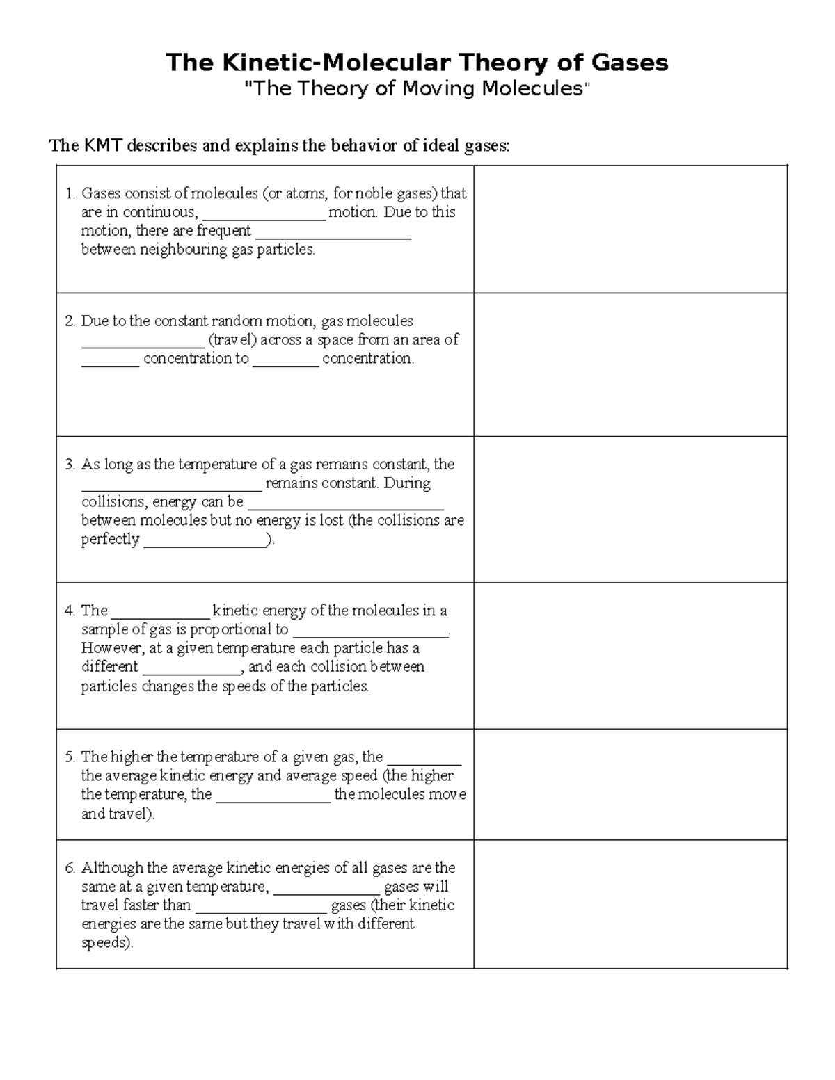 The kmt of gases notes only - The Kinetic-Molecular Theory of Gases ...