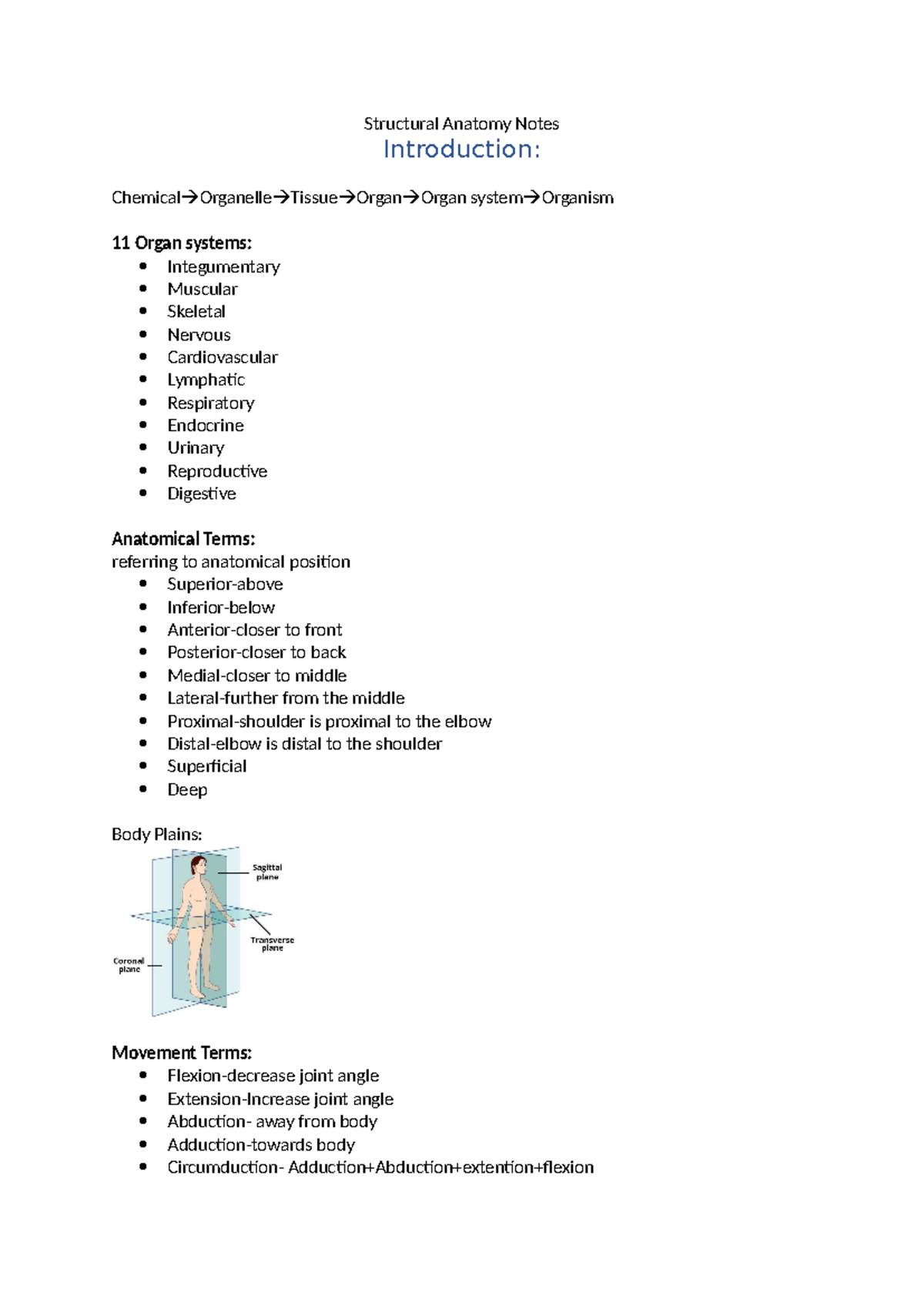 Structural Anatomy Notes, inroduction, connective tissue and skeletal ...