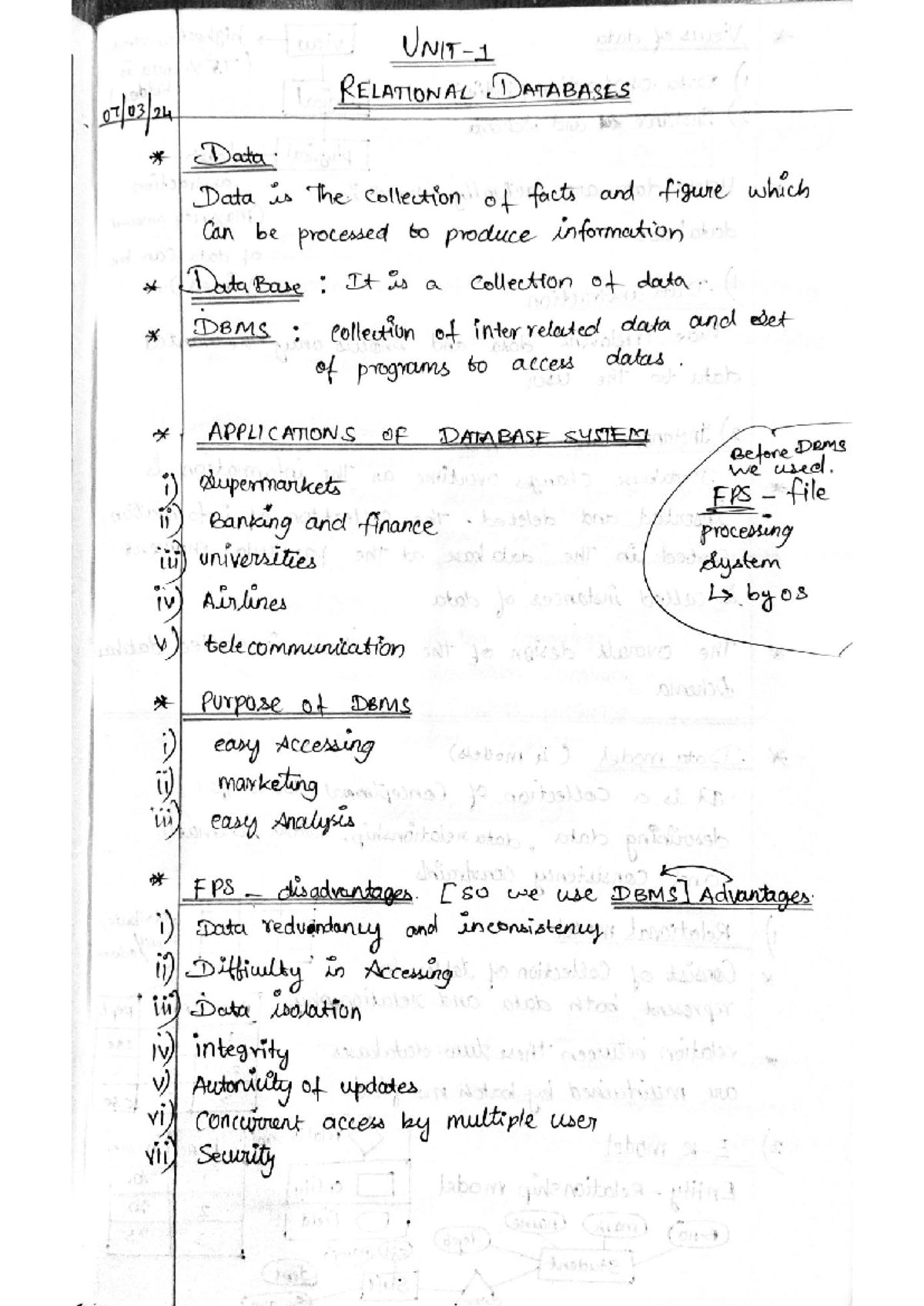 Dbms Full Notes Relational Databases Data Data Is The Collection Of Facts And Figure Which Can