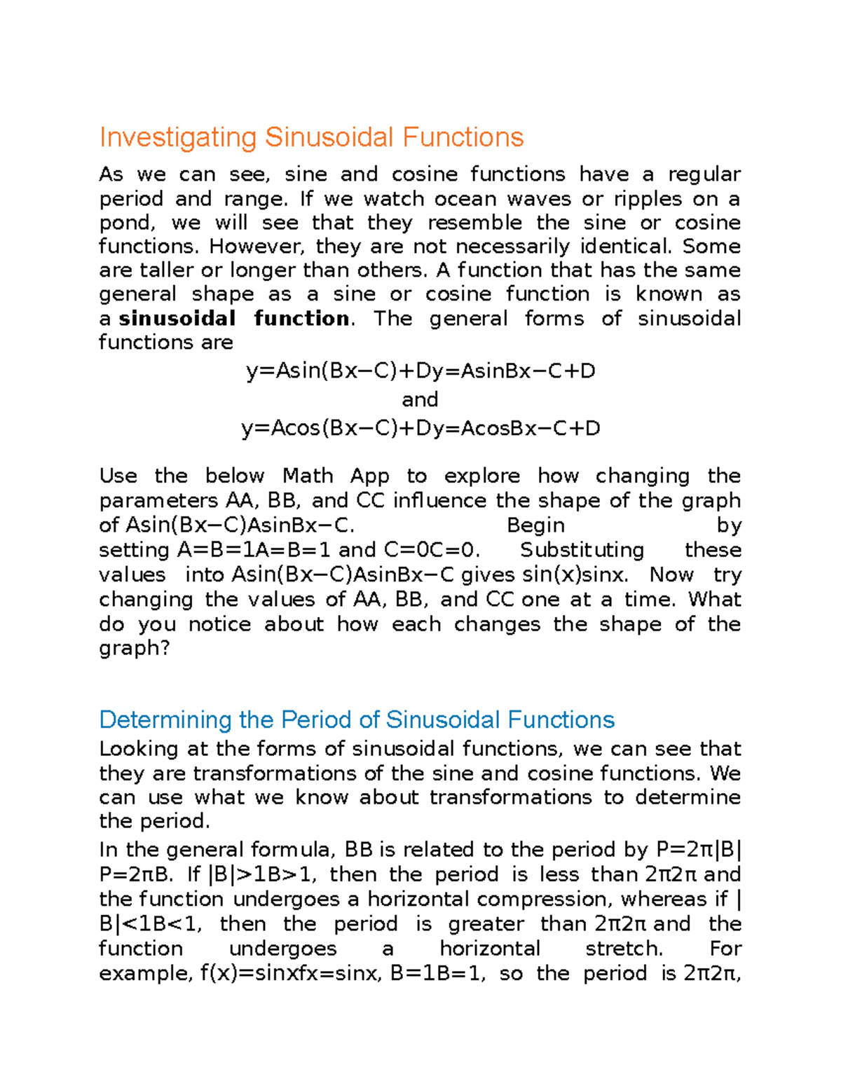 5-1 Reading and Participation Activities Graphs of the Sine and Cosine ...
