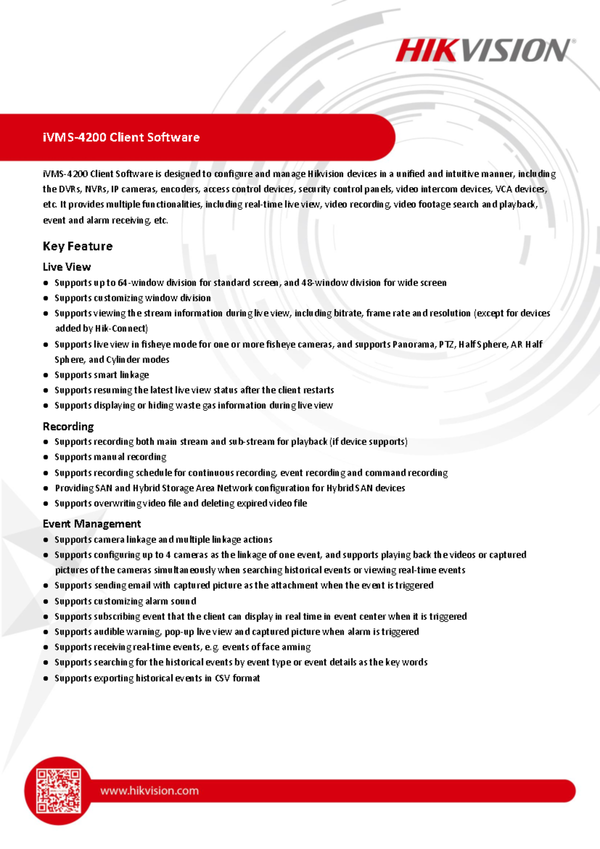 I VMS-4200-Client-Software Datasheet V3 - iVMS-4200 Client Software ...