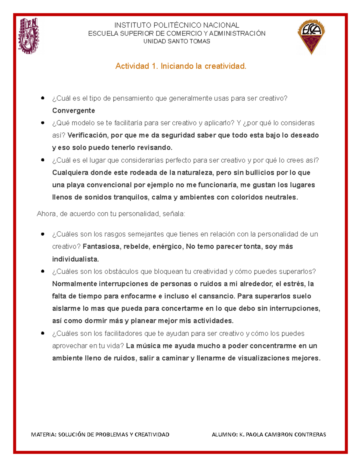 Iniciando la creatividad - INSTITUTO POLITÉCNICO NACIONAL ESCUELA ...