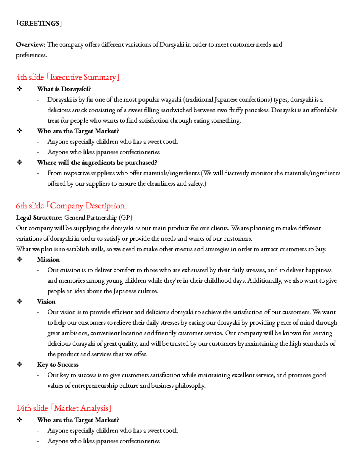 Sample Script Business Proposal - 「GREETINGS」 Overview: The company ...