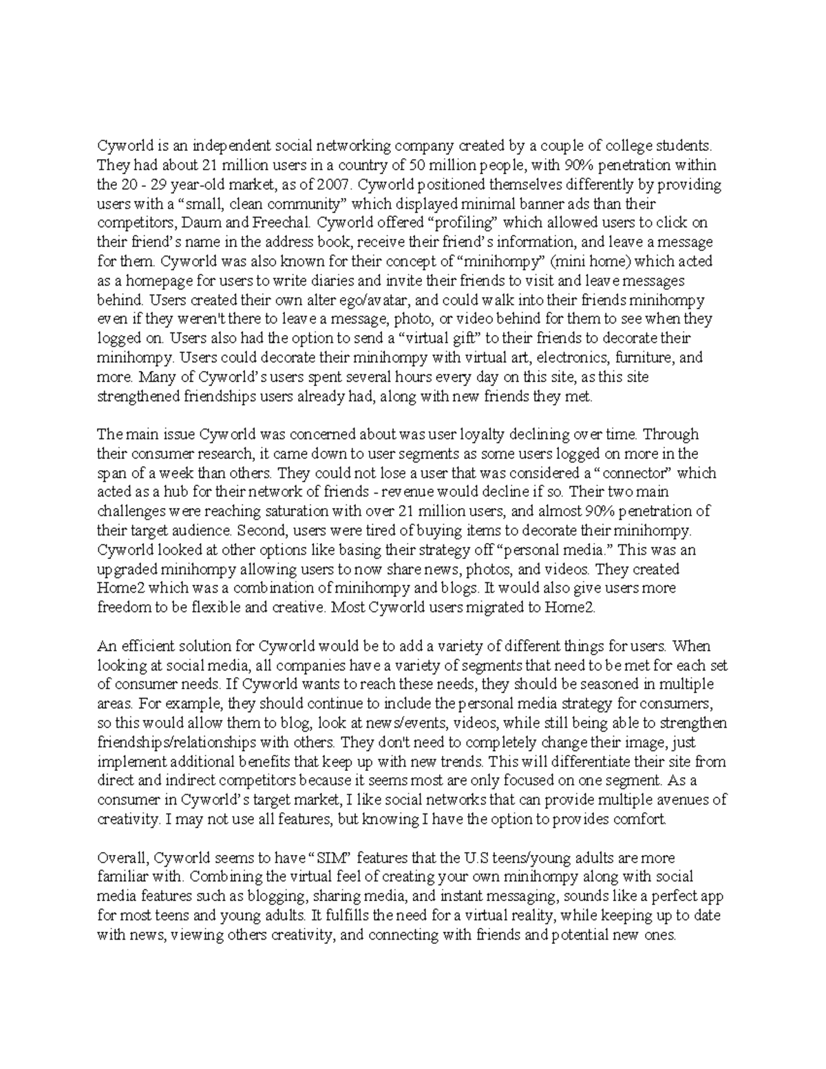 Cyworld Case Study - Cyworld is an independent social networking ...