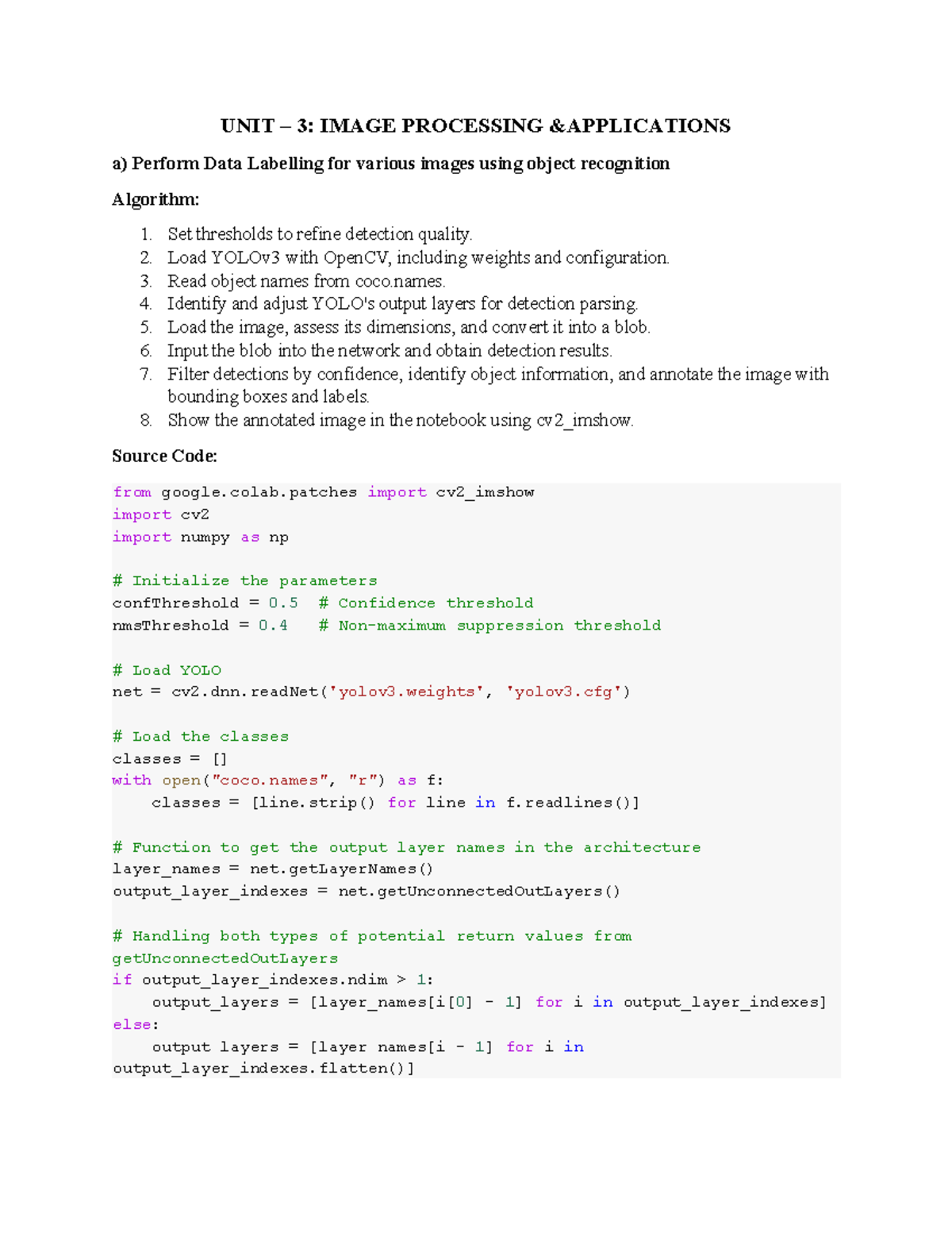 Unit 3 - Image Labelling - UNIT – 3: IMAGE PROCESSING &APPLICATIONS a) Perform Data Labelling ...