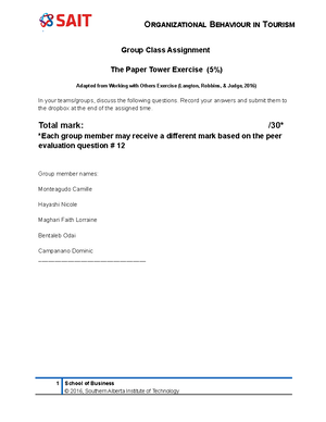 Paper Tower instructions - ORGANIZATIONAL BEHAVIOUR 1 School of ...