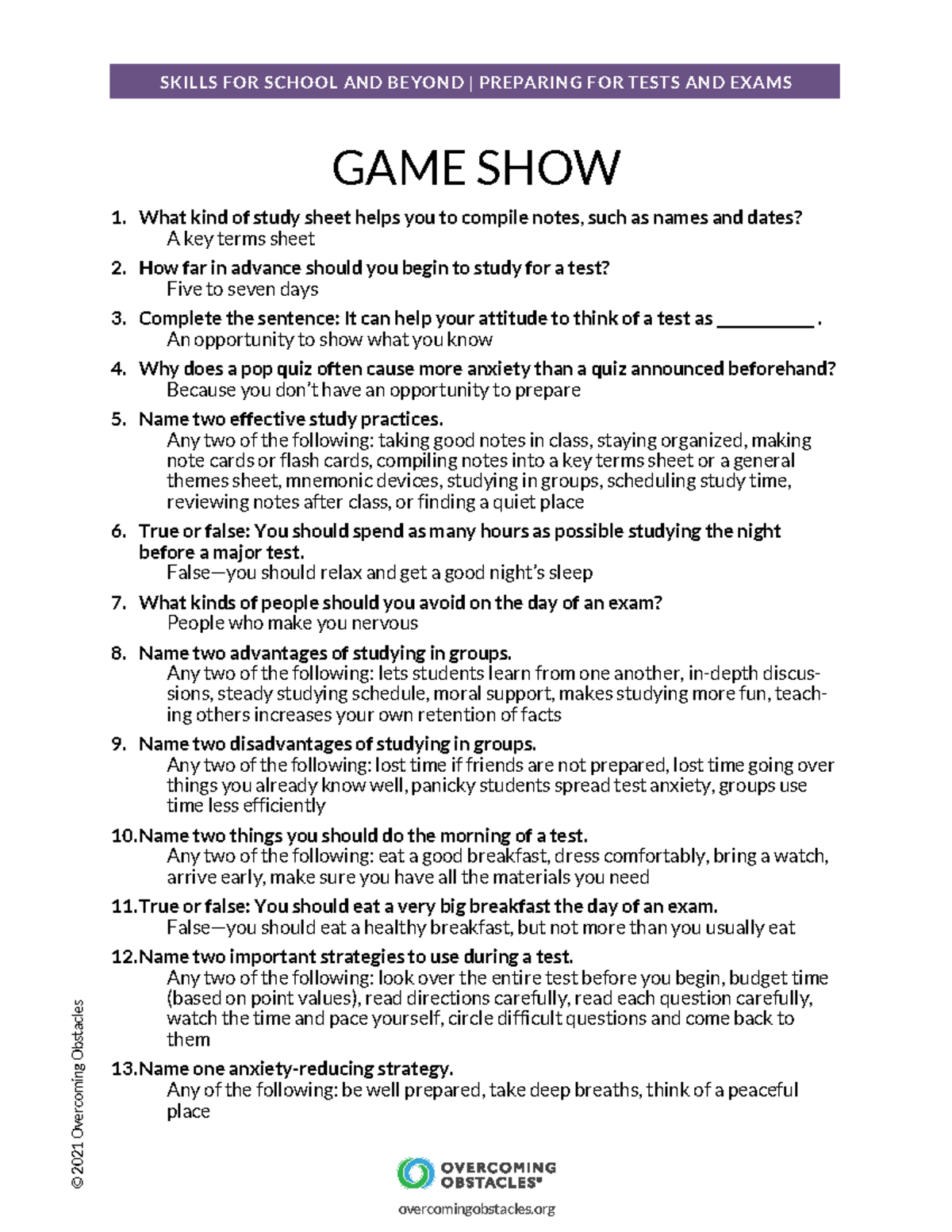 Lesson #5 Game Show - game - SKILLS FOR SCHOOL AND BEYOND | PREPARING ...