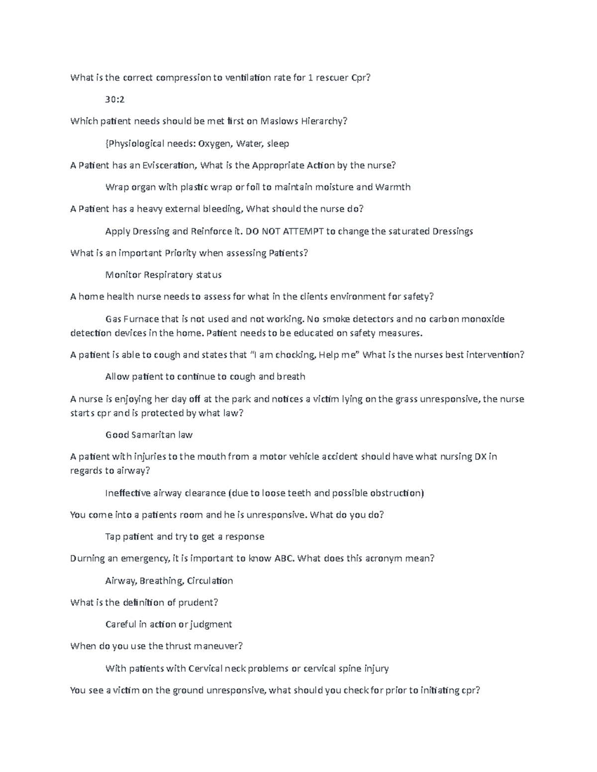 First aid study guide 2 copy - What is the correct compression to ...