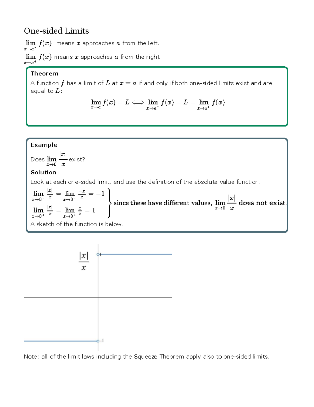 3) One-sided limits - notes - One-sided Limits means approaches from ...