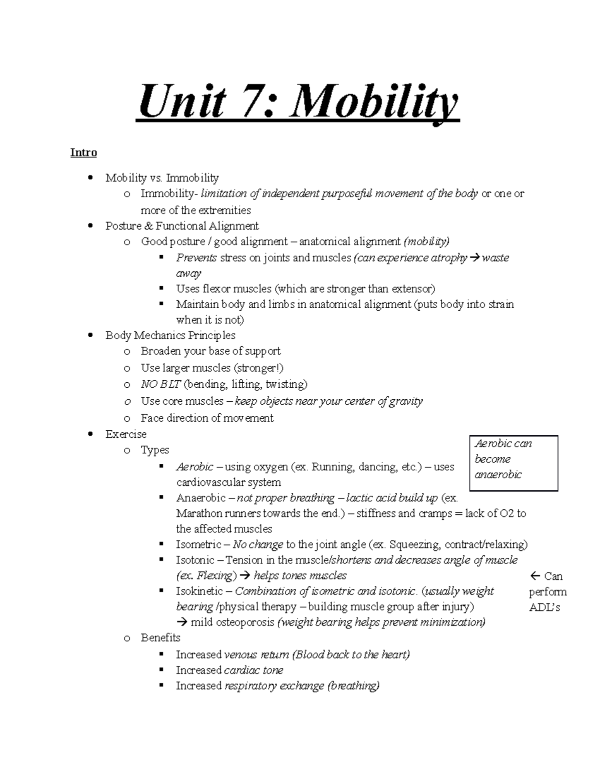 Mobility - Immobility o Immobility- limitation of independent ...