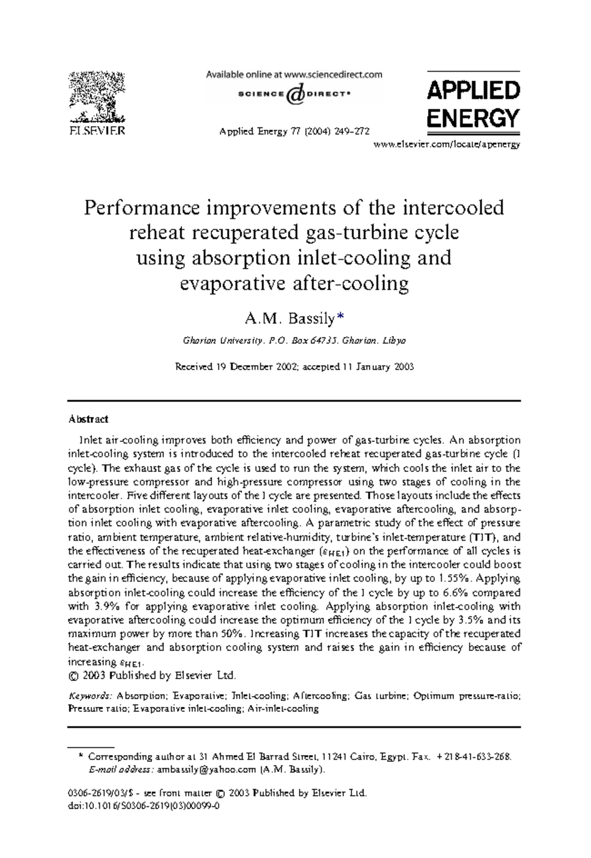 Performance improvements of the intercooled reheat recuperated gas ...