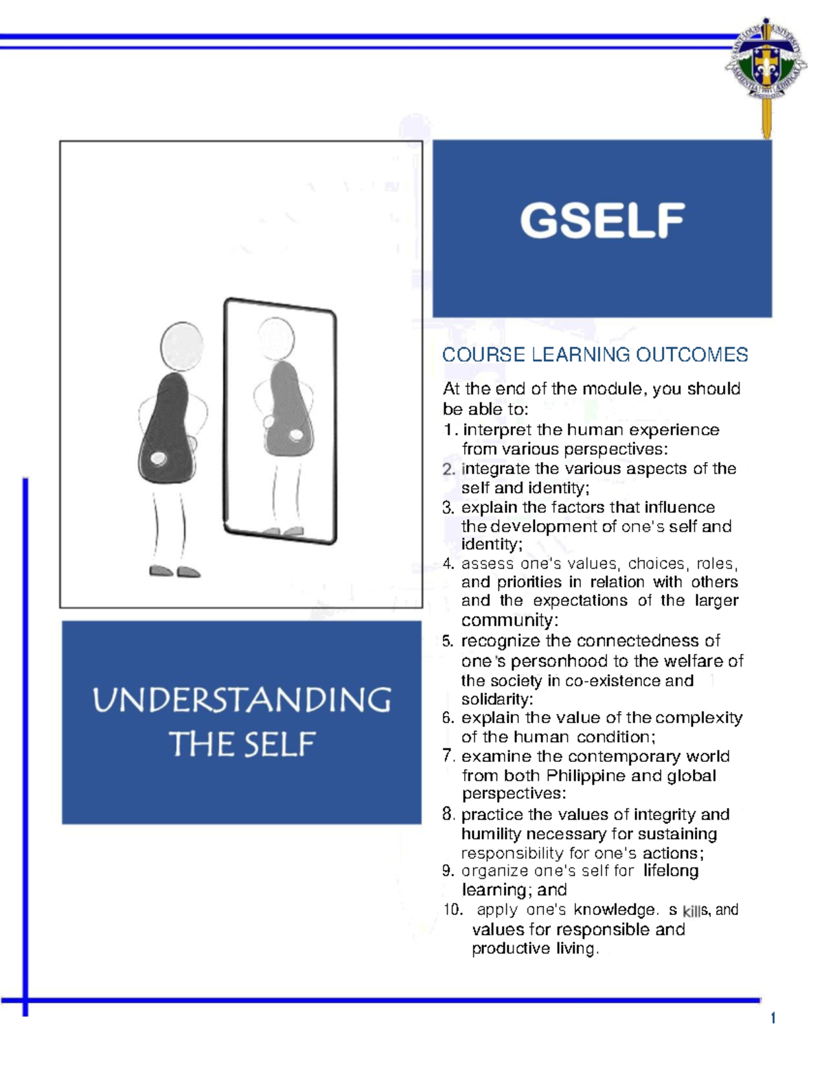 Gself Understanding THE SELF Module - COURSE LEARNING OUTCOMES At the ...