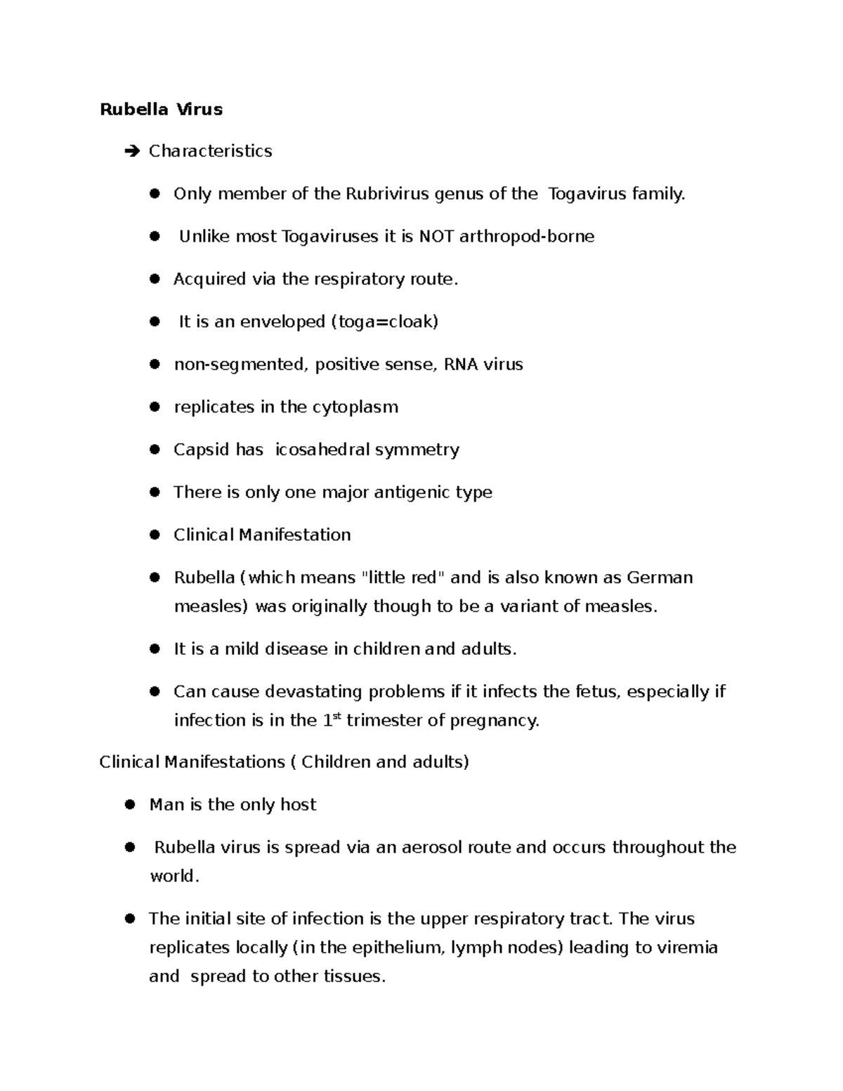 Rubella Virus - Unlike most Togaviruses it is NOT Acquired via the ...