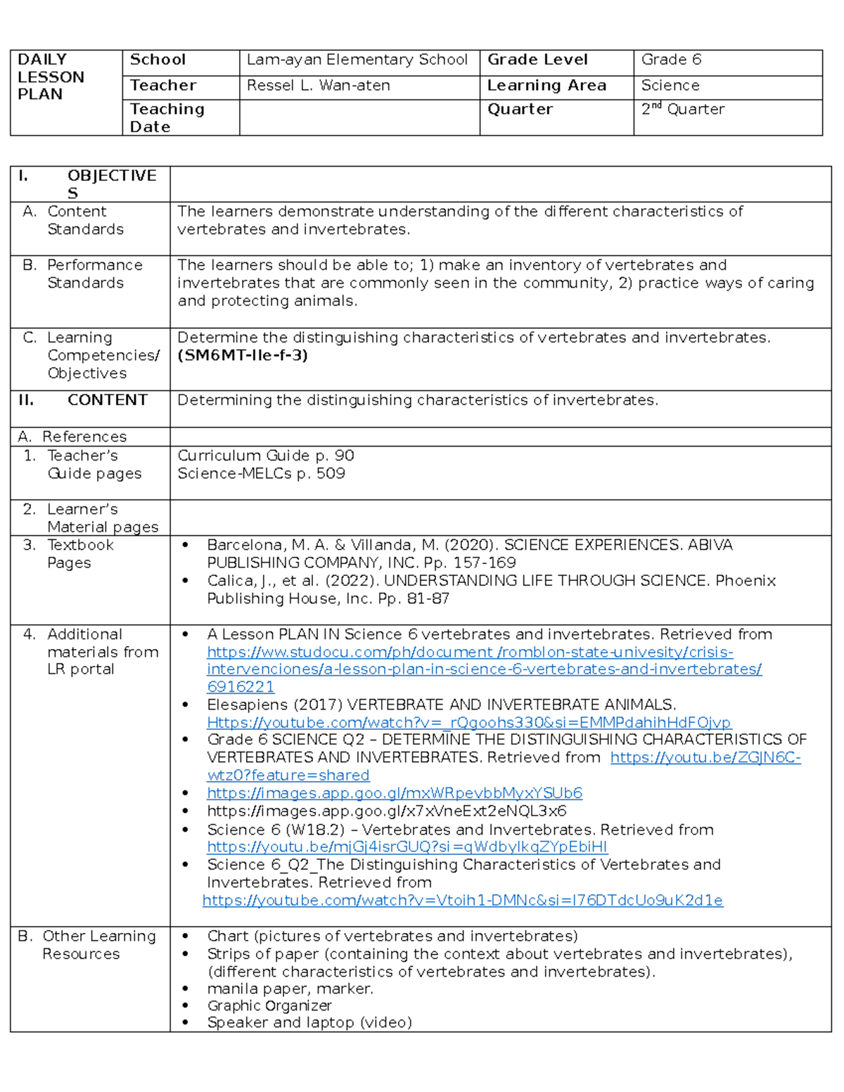 Science- Lesson-PLAN - DAILY LESSON PLAN School Lam-ayan Elementary ...