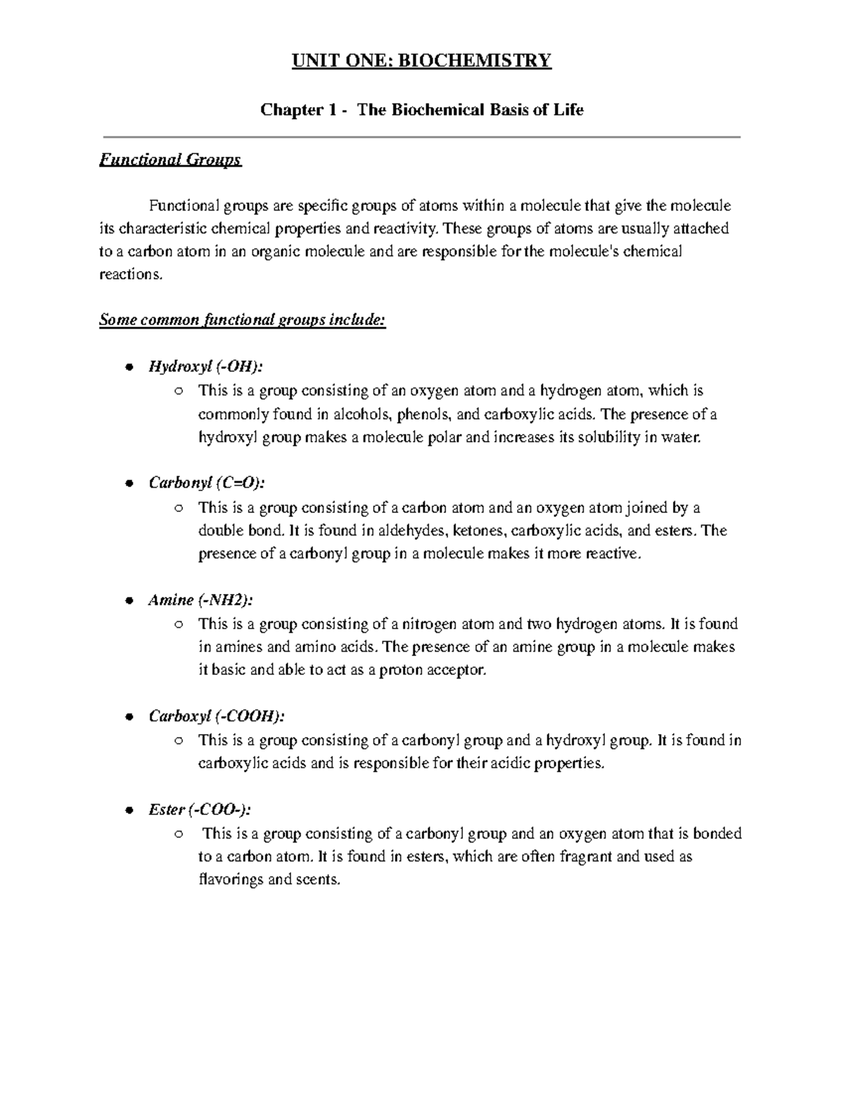 Biochemistry Chapter 1 Section 3 Pt 2 - UNIT ONE: BIOCHEMISTRY Chapter ...
