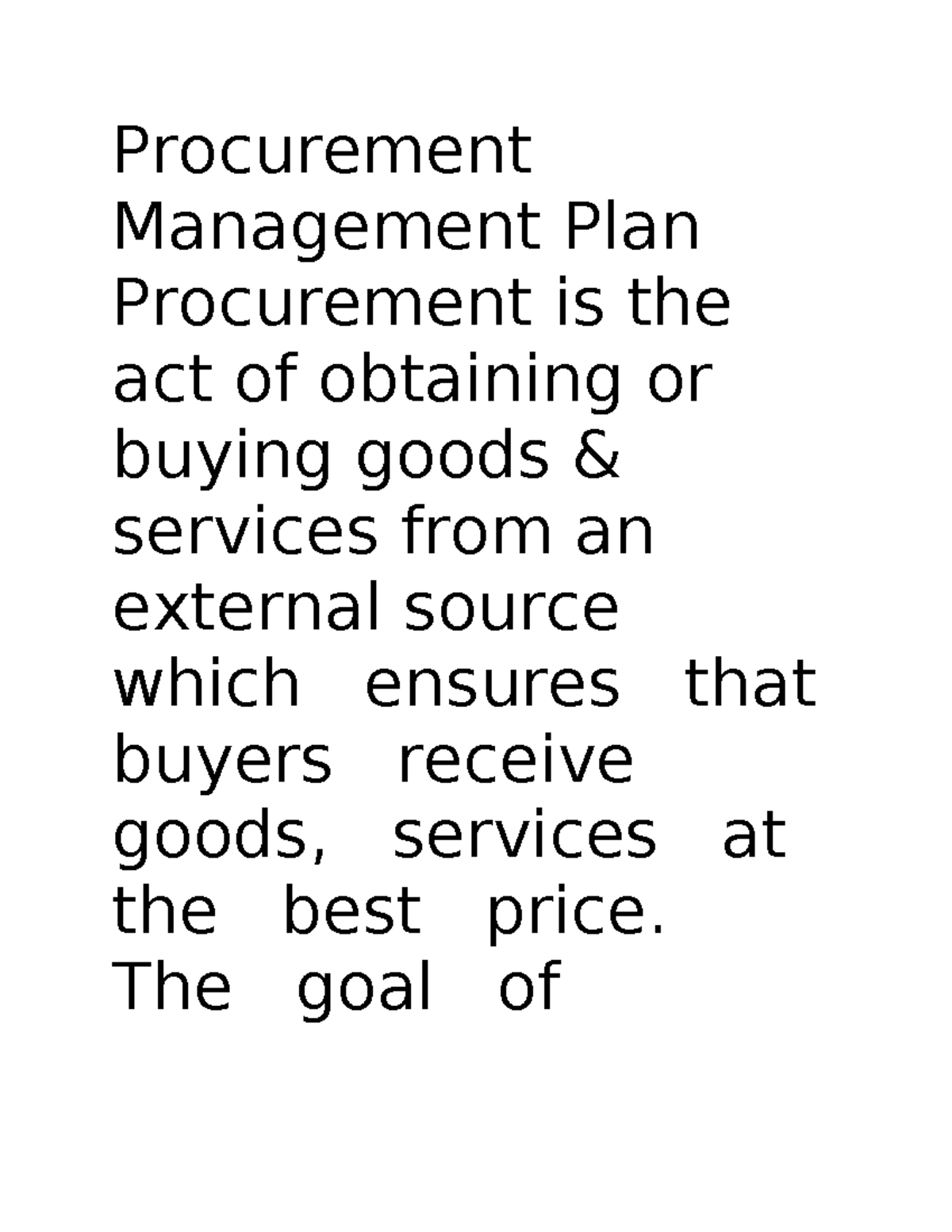 HR Project - Procurement Management Plan Procurement is the act of ...