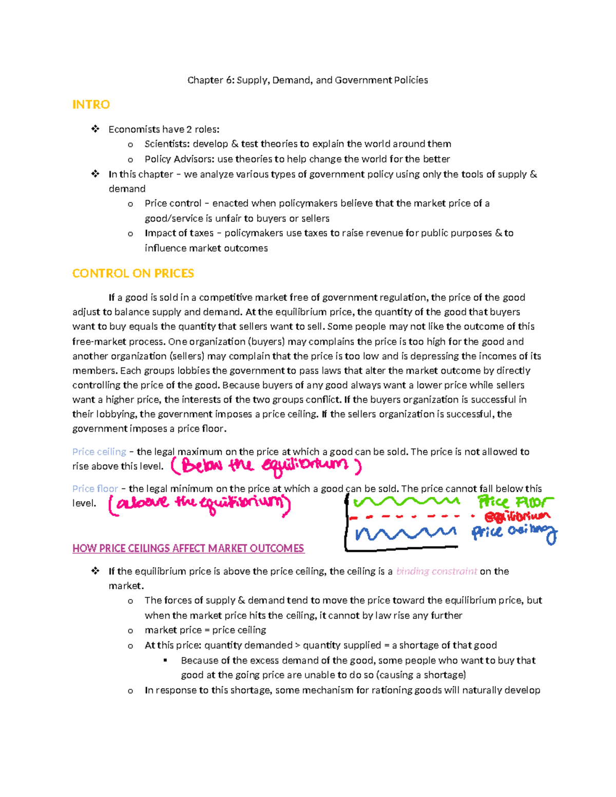 Eco 201 ch 6 notes - Chapter 6: Supply, Demand, and Government Policies ...
