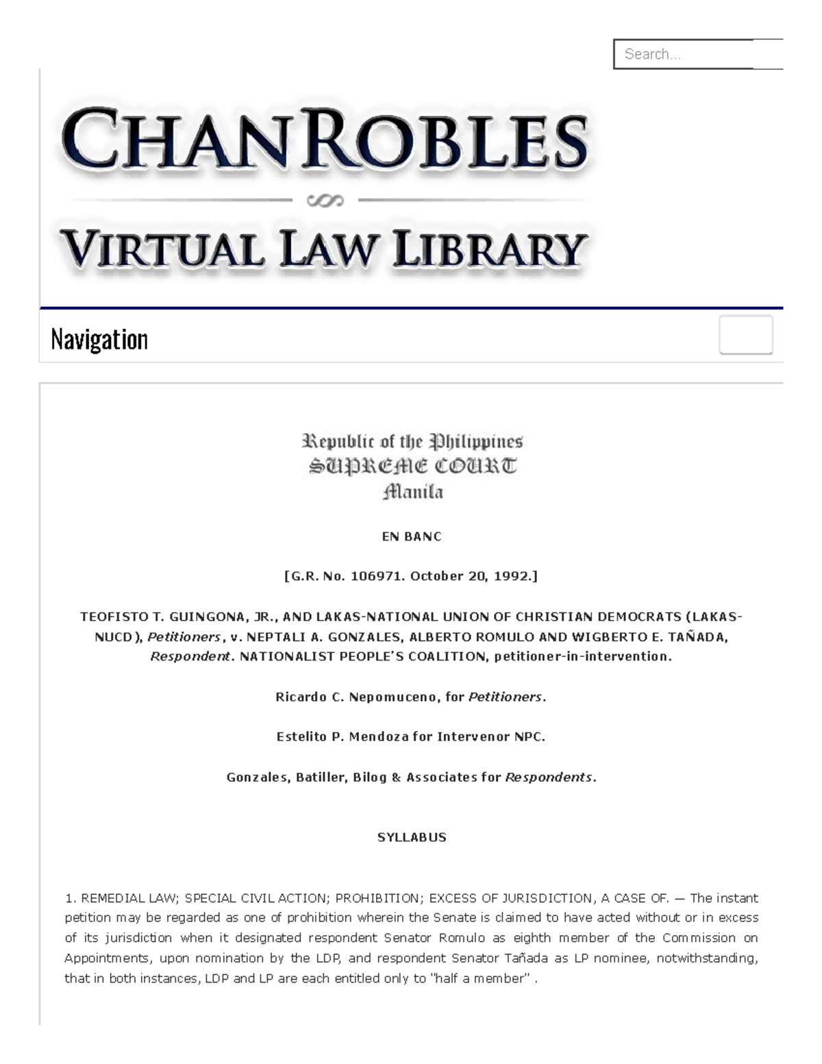 10. Guingona VS Tanada - kl;; - Search... EN BANC [G. No. 106971 ...