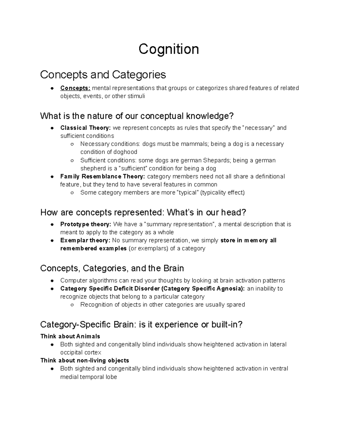 Cognition Textbook Notes - Cognition Concepts and Categories Concepts ...