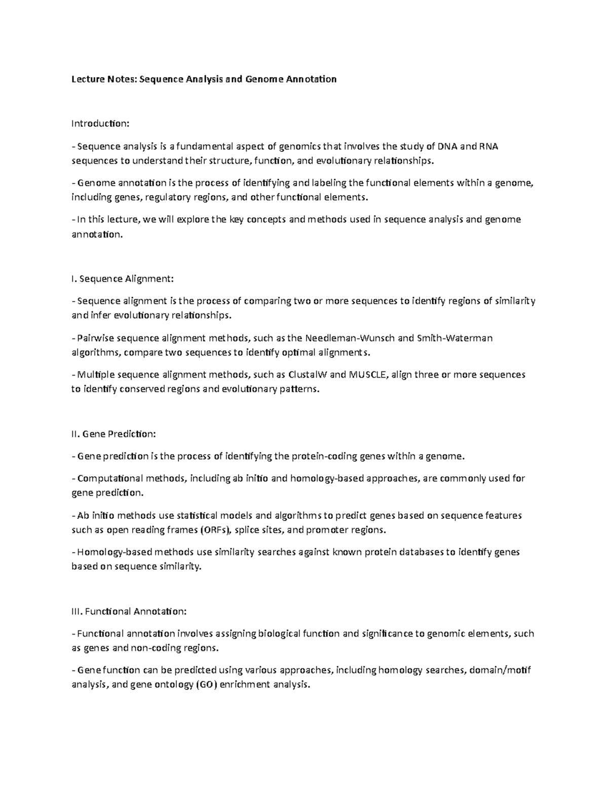 Lecture Notes: Sequence Analysis and Genome Annotation - Lecture Notes ...