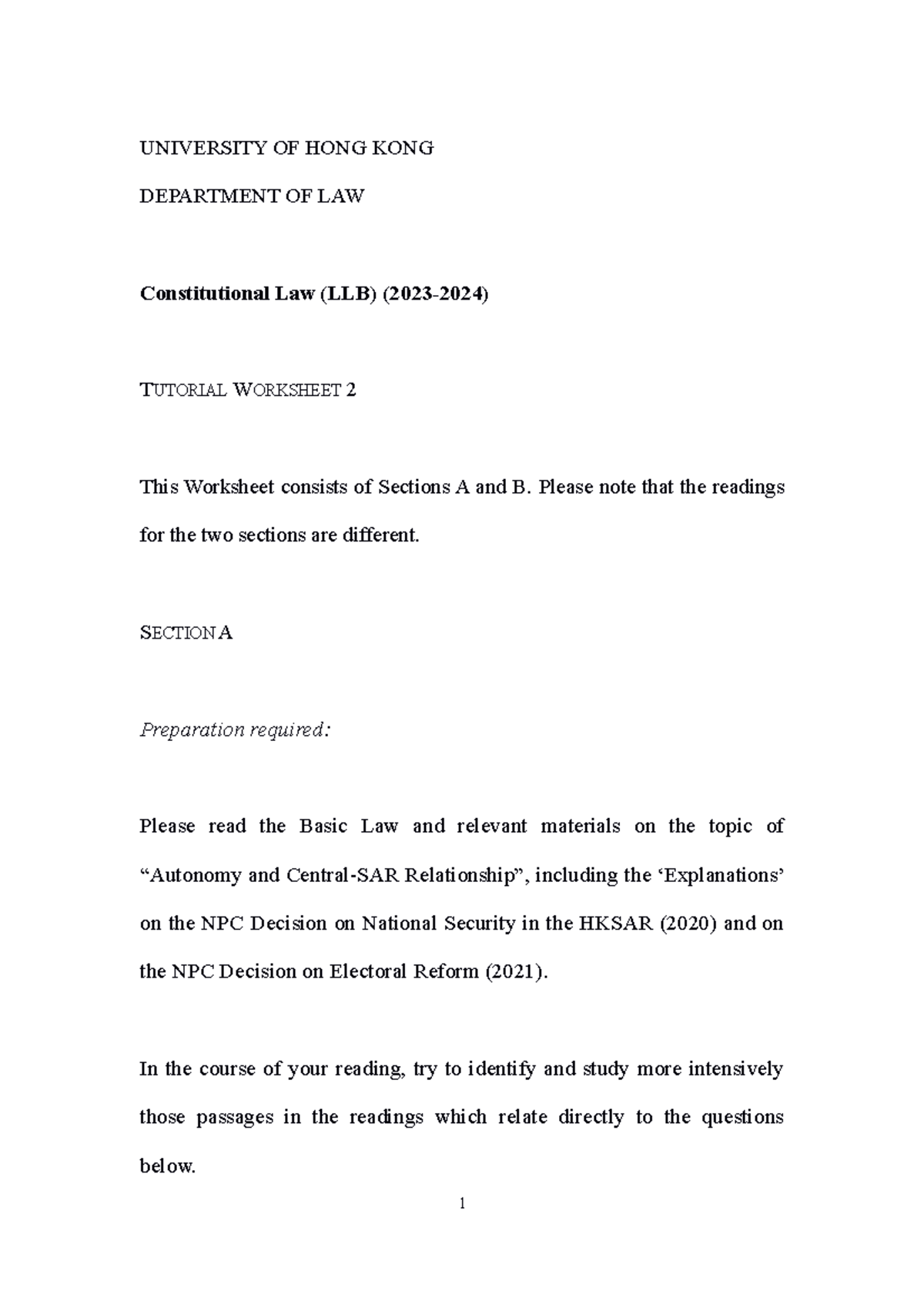Tutorial 2 worksheet - UNIVERSITY OF HONG KONG DEPARTMENT OF LAW ...